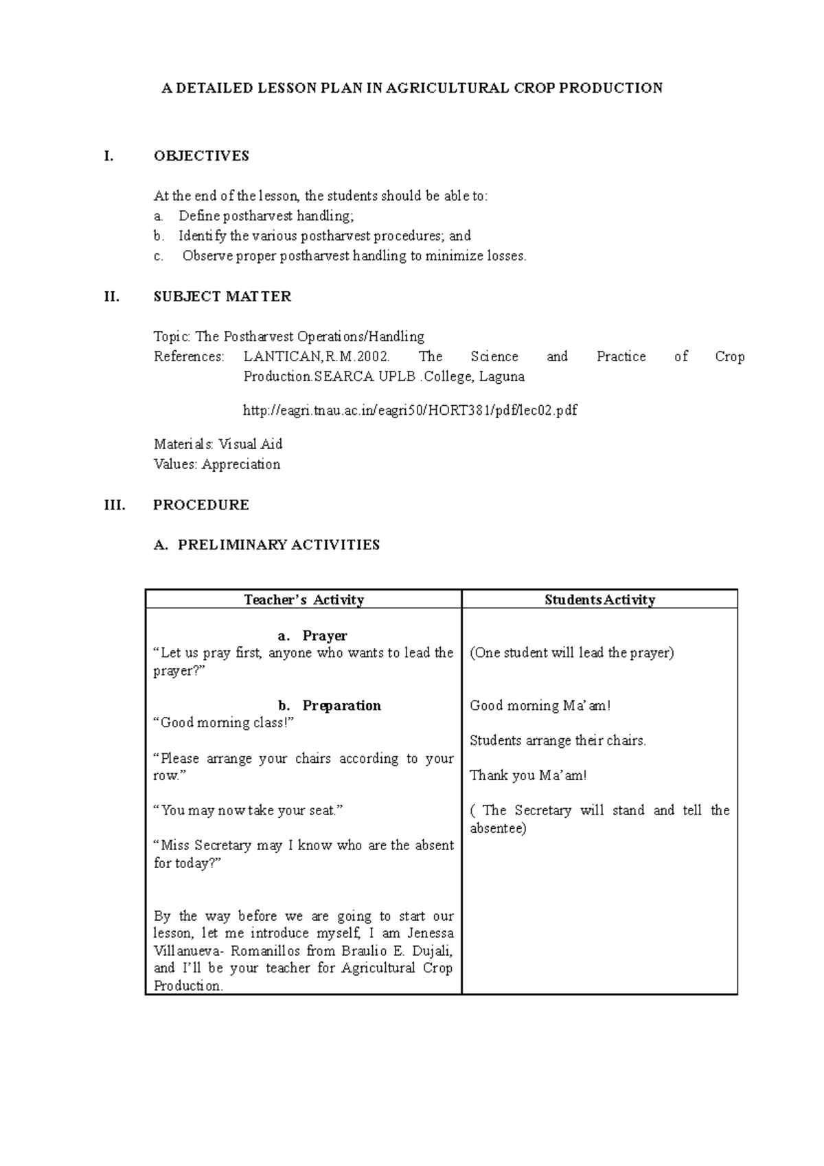 A Detailed Lesson PLAN IN AGRI-crop - A DETAILED LESSON PLAN IN AGRICULTURAL CROP PRODUCTION I ...