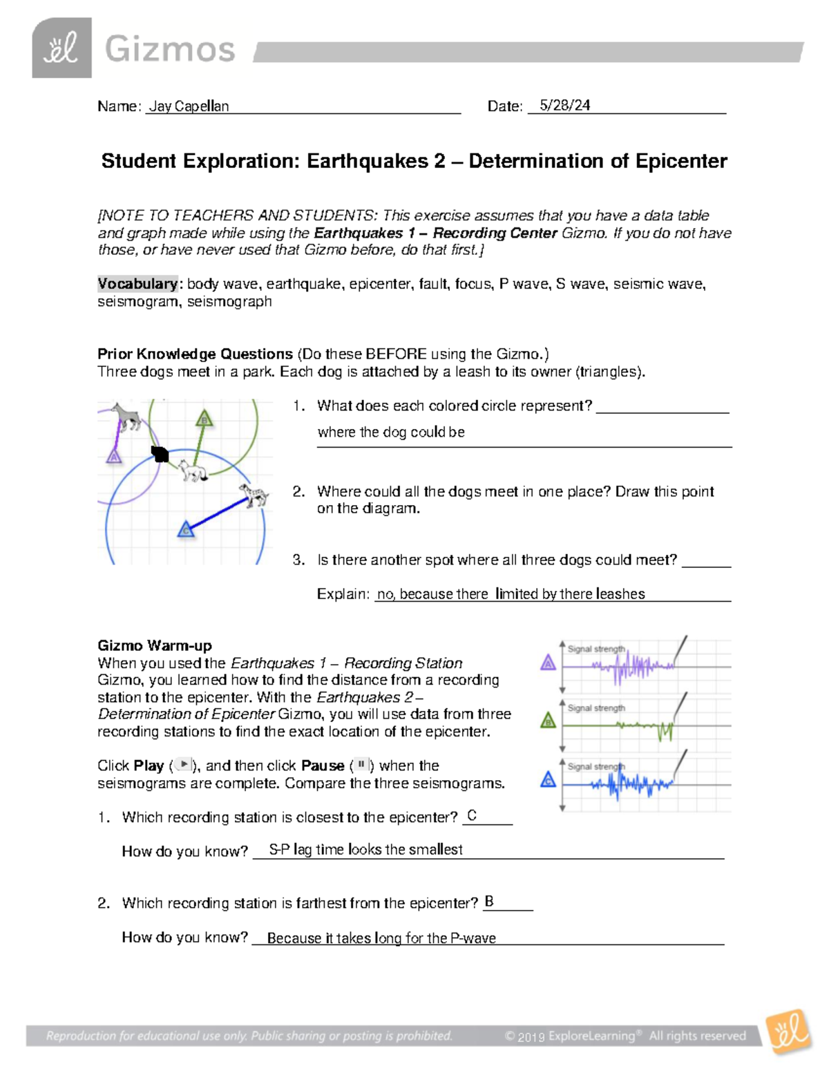 gizmo lab epicenter of earthquake - 2019 Name ...