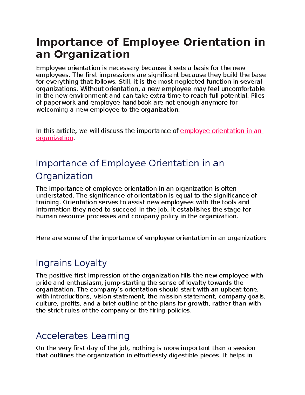 Importance of Employee Orientation in an Organization - Importance of ...