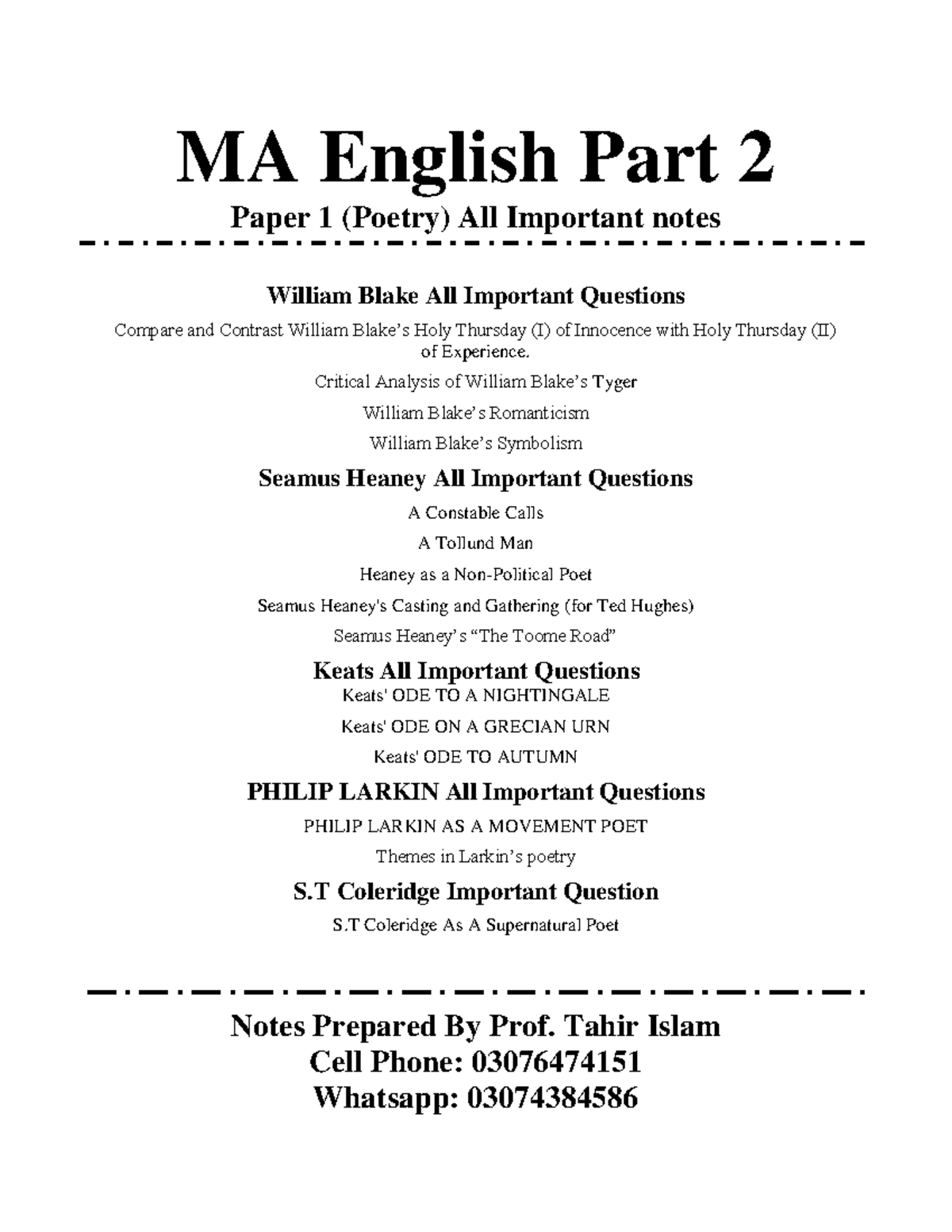 Poetry 2 - Course for MA English Part II - MA English Part 2 Paper 1 ...
