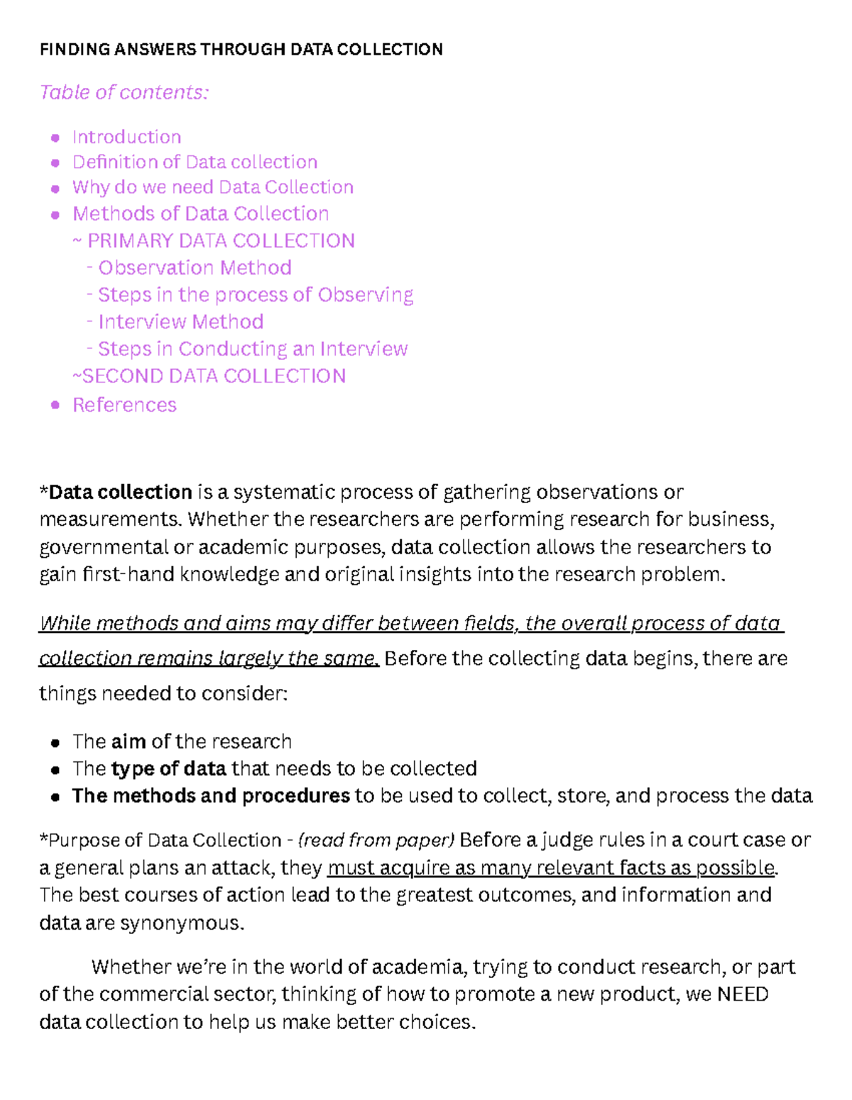 Finding Answers through Data Collection - FINDING ANSWERS THROUGH DATA ...