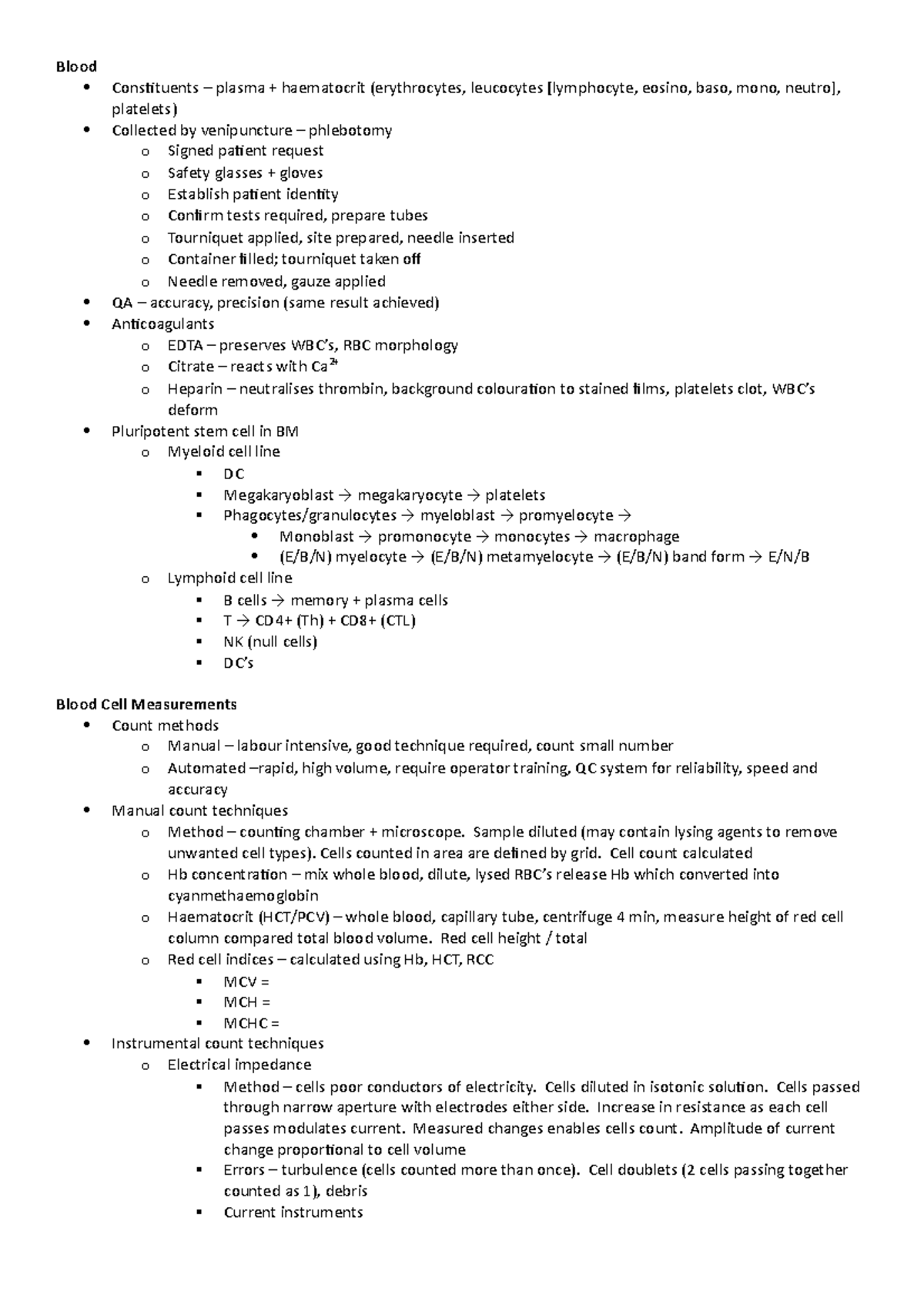 Haematology Summary Notes from MM's - Blood Constituents – plasma ...
