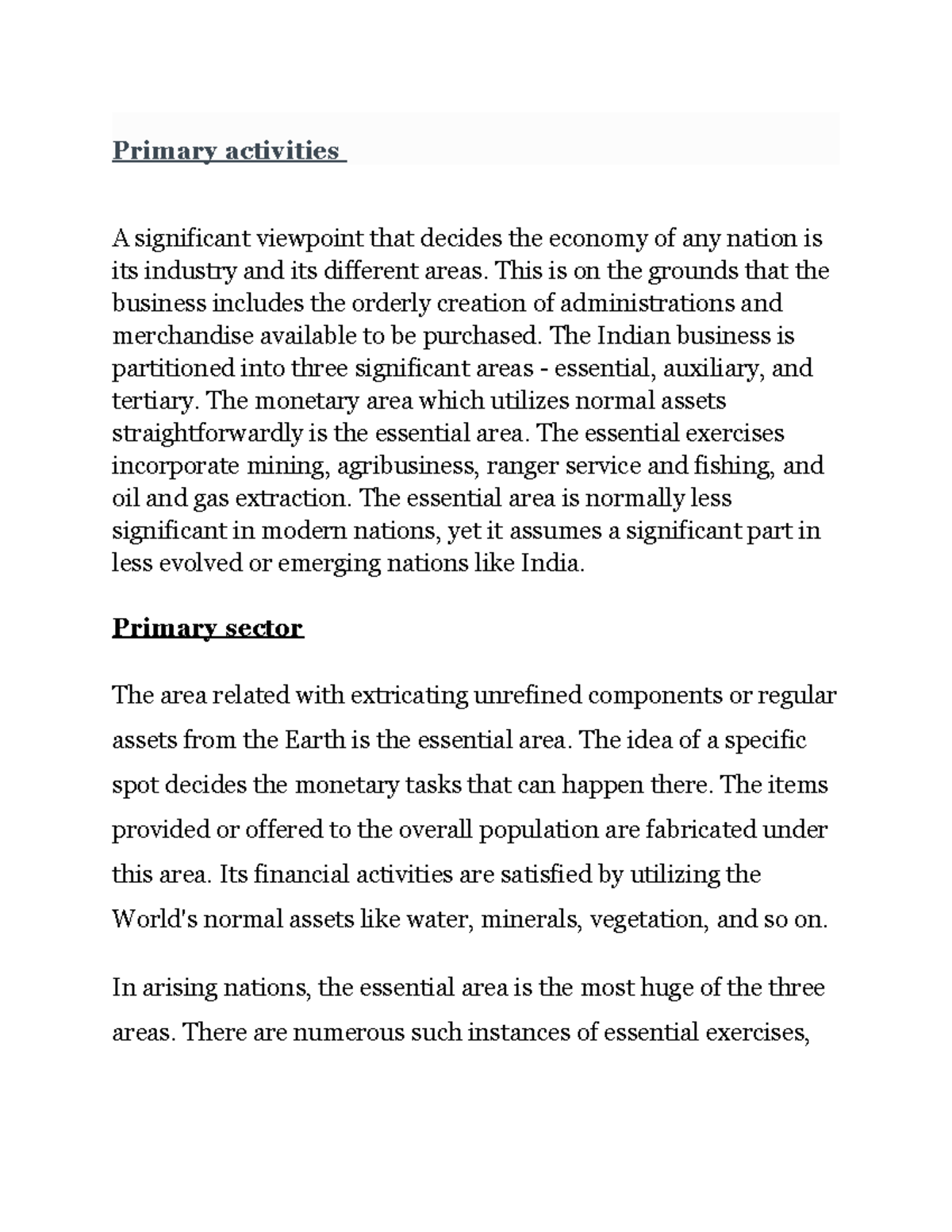 Primary activities - Primary activities A significant viewpoint that ...
