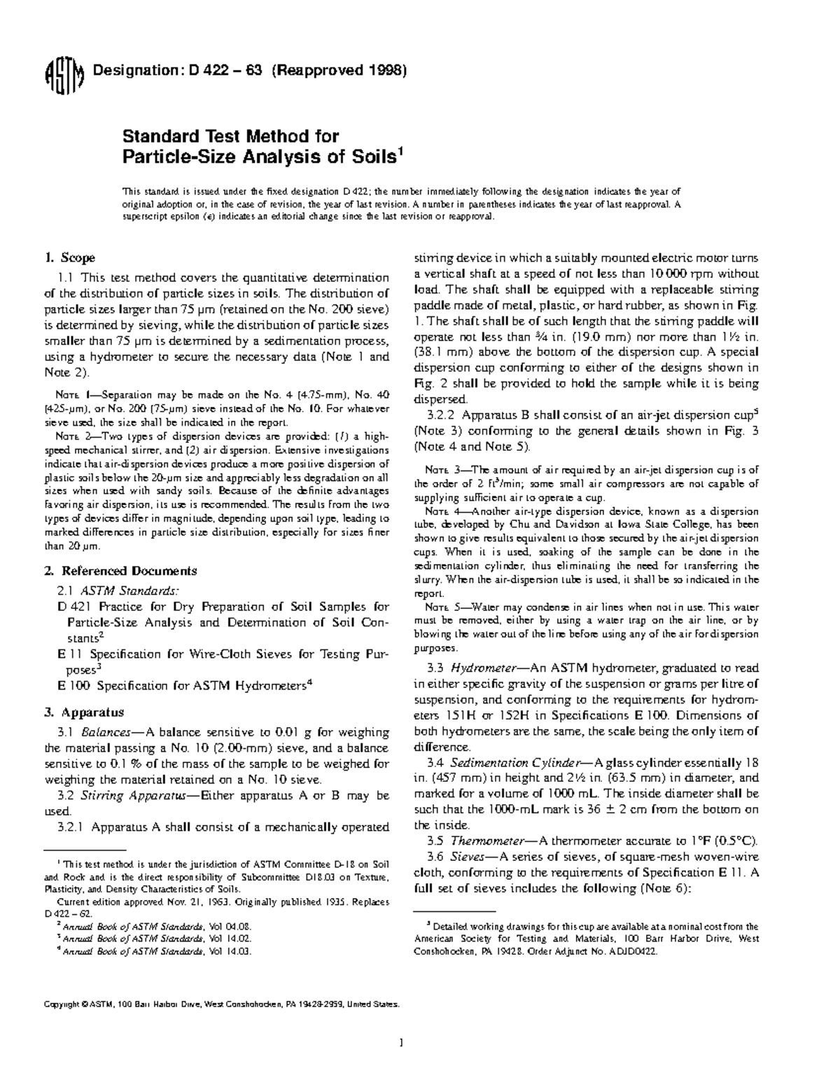 D0422 - Particle size analysis - Designation: D 422 – 63 (Reapproved ...