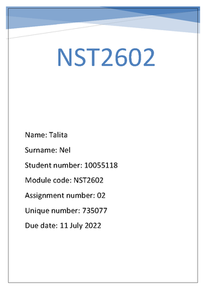 Assignment 02 NST2602 - Michelle Smith - NST - Assignment Student ...