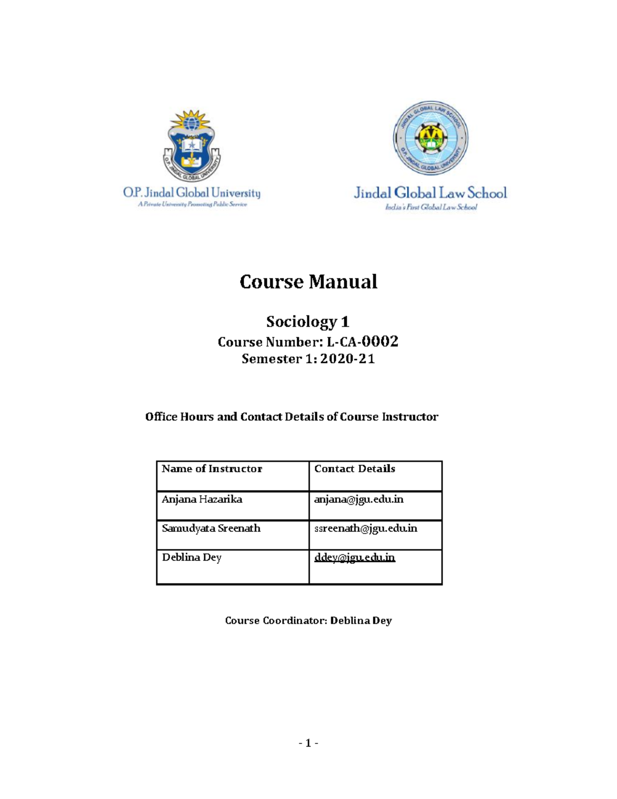 Sociology I - Common Course Outline 2020-21 - Course Manual Sociology 1 ...