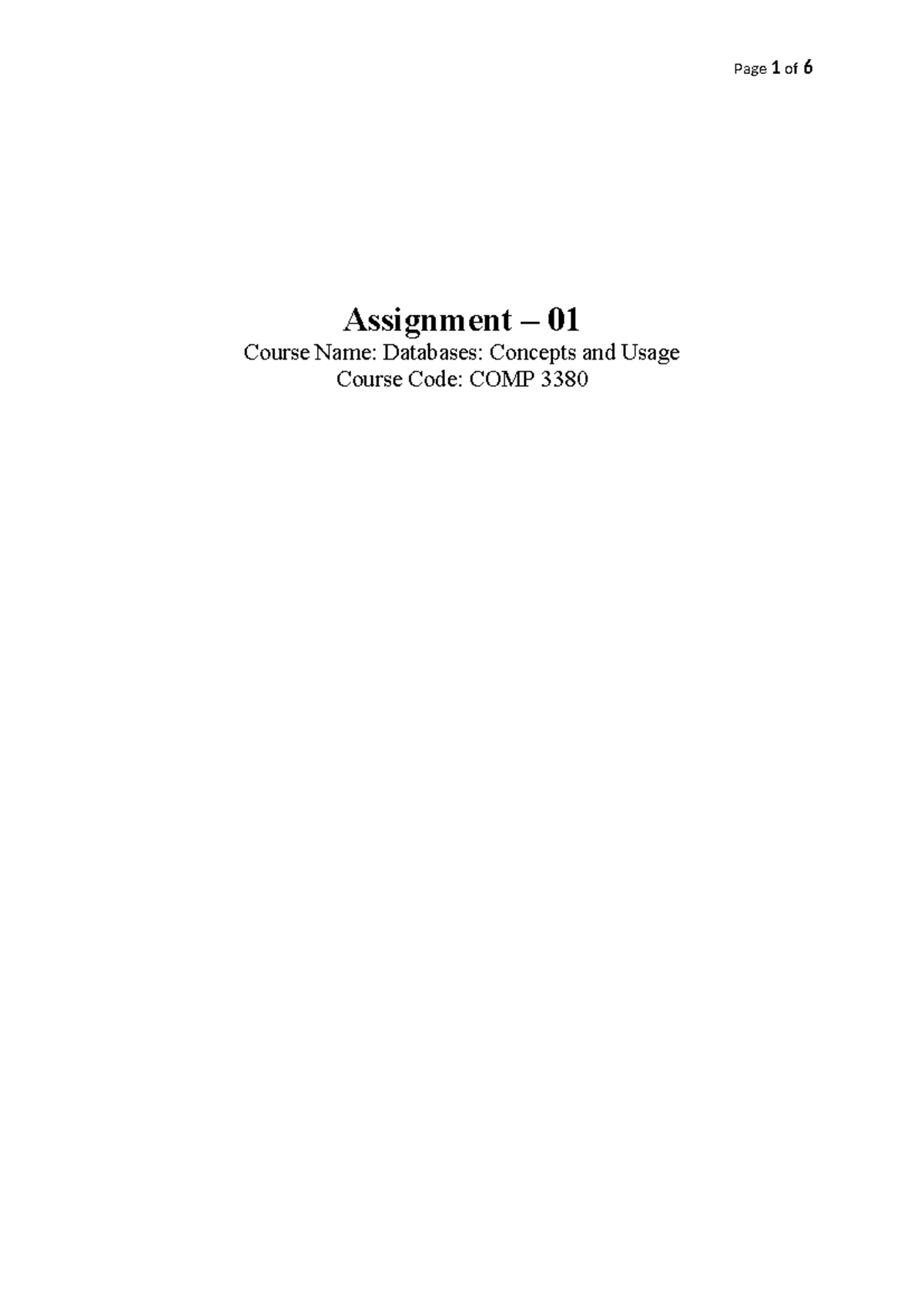 Assignment 1 Er Eer Diagram Assignment 01 Course Name Databases Concepts And Usage