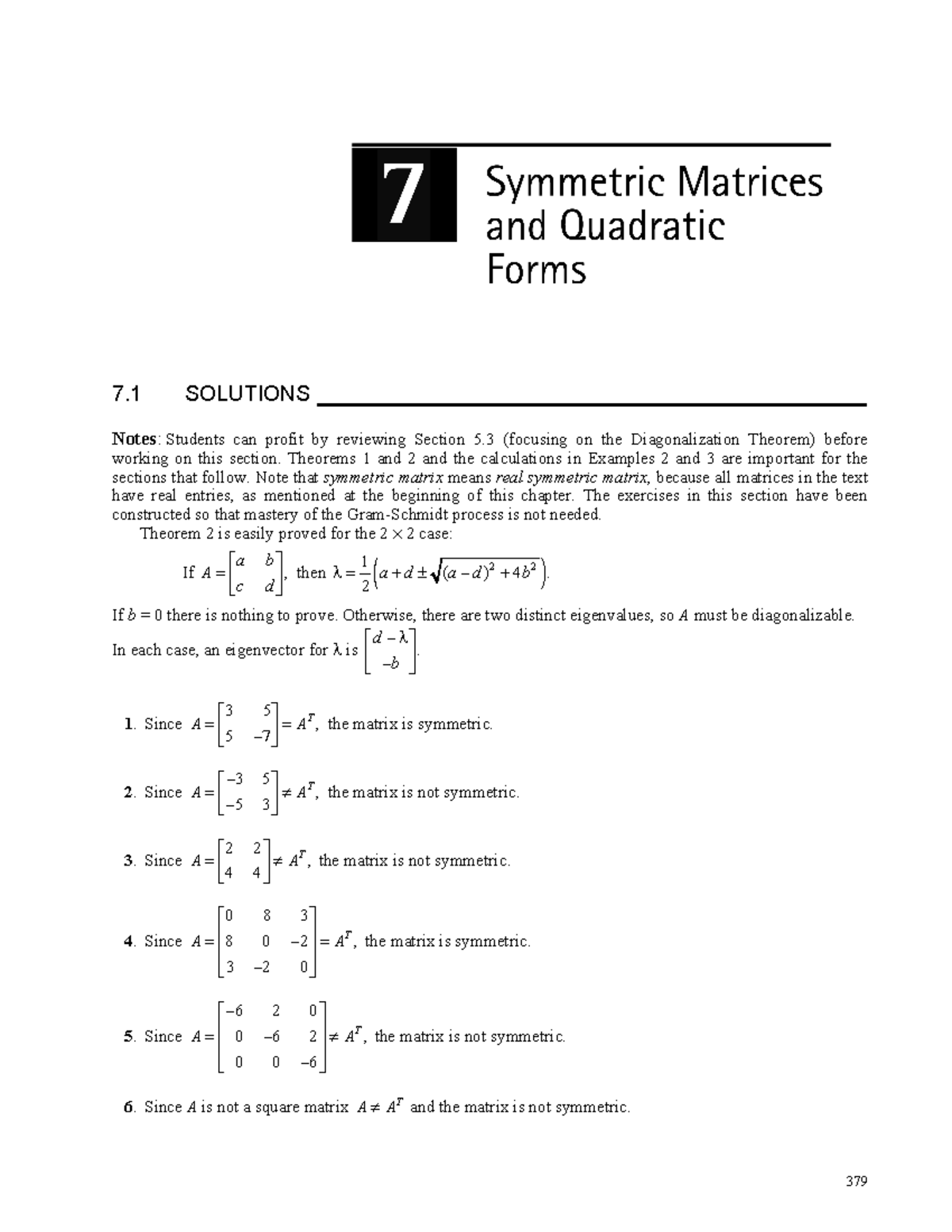 Lin Alg 7 - 솔루션 - 379 7 SOLUTIONS Notes: Students can profit by ...