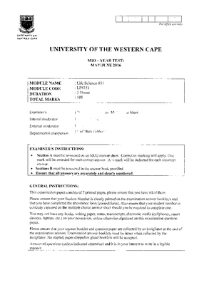 LFS151 - UWC - Life Sciences 151 (Sf) - Studocu