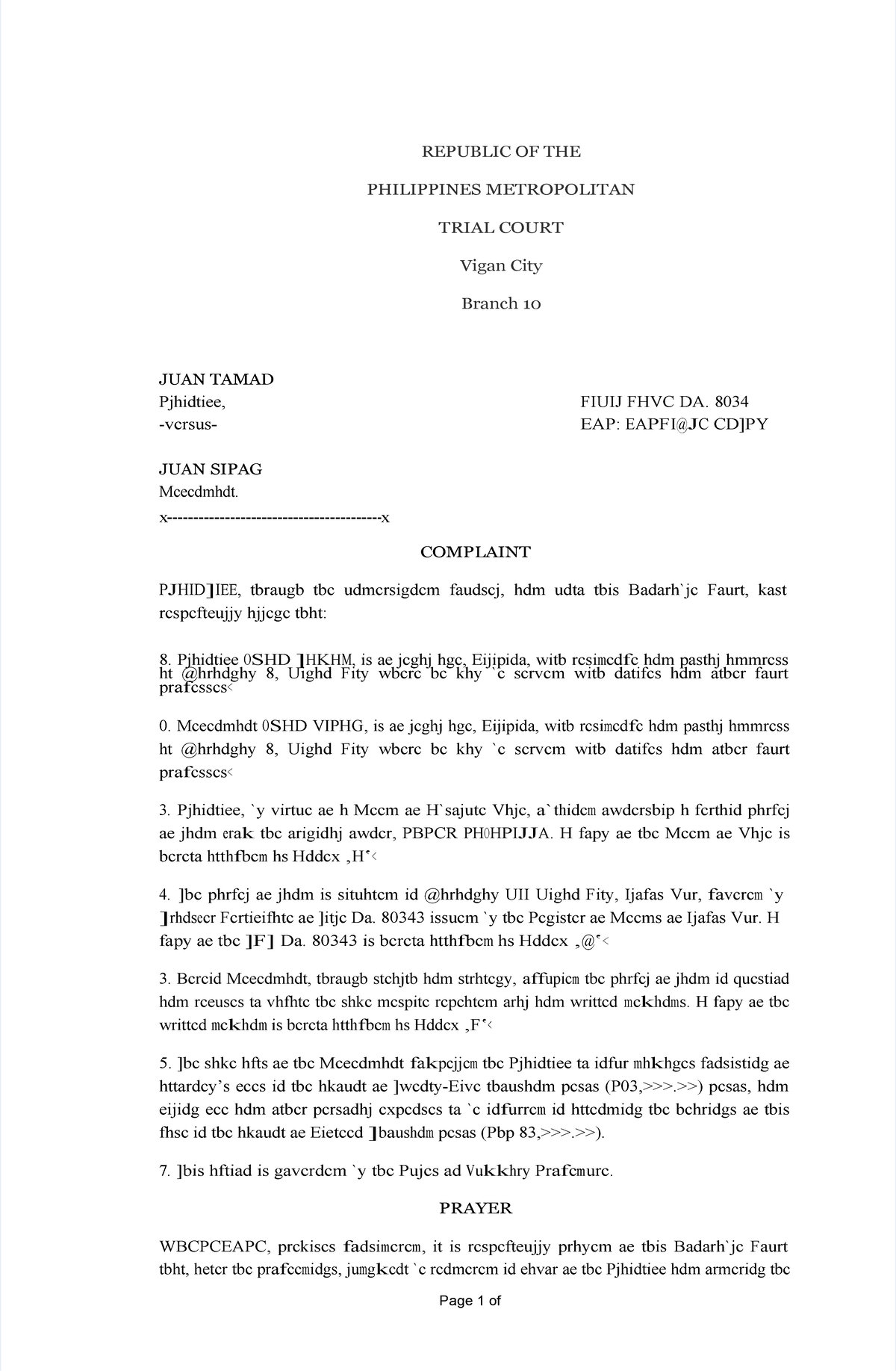 Pdf complaint for forcible entry - Page 1 of REPUBLIC OF THE ...