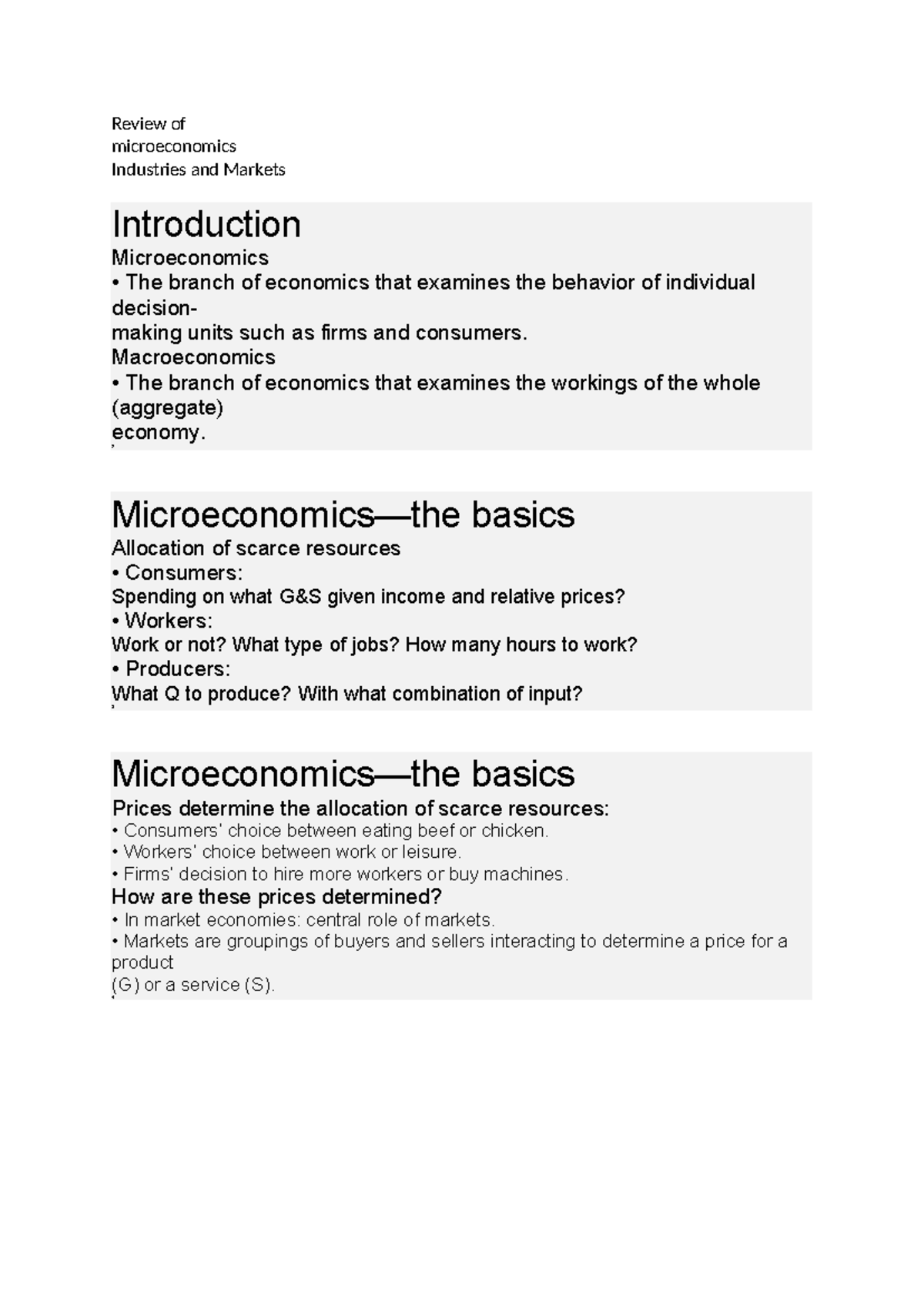 Review of microecon - nnnn - Review of microeconomics Industries and ...