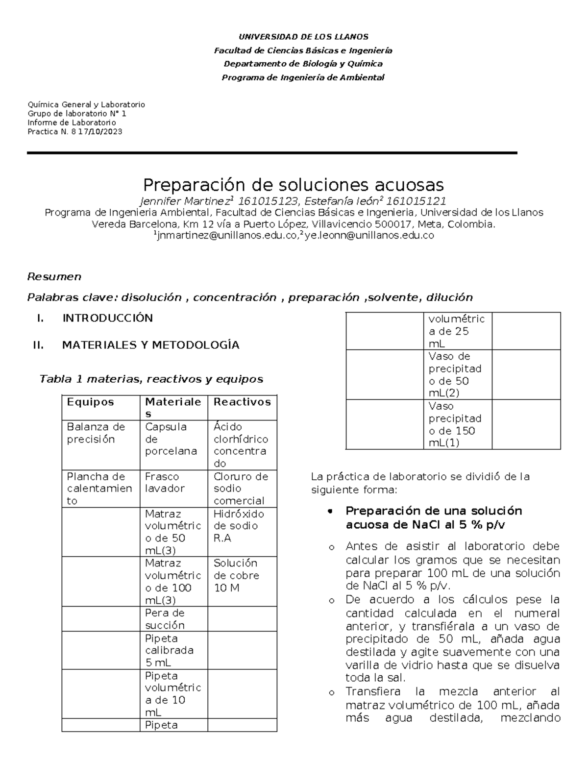 Practica 8 - UNIVERSIDAD DE LOS LLANOS Facultad de Ciencias Básicas e Ingeniería Departamento de ...