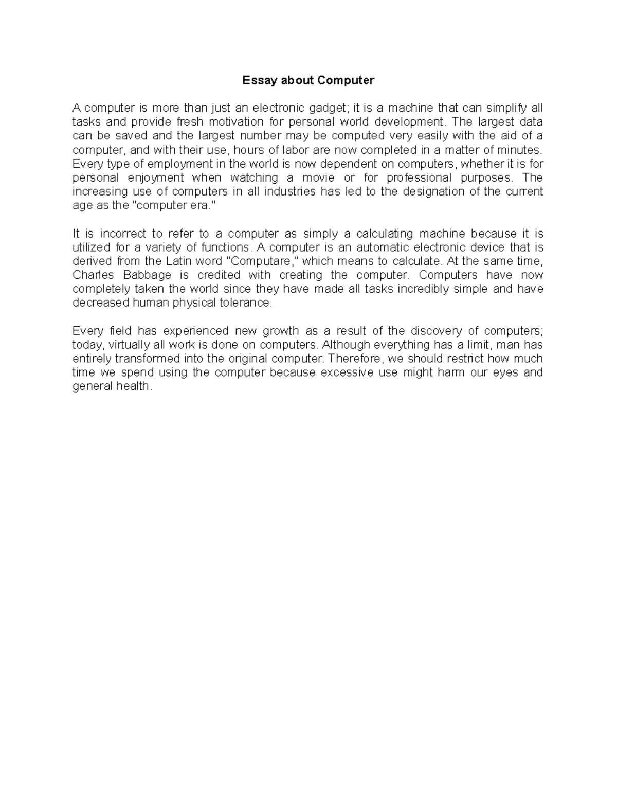 Essay about Computer - The largest data can be saved and the largest ...