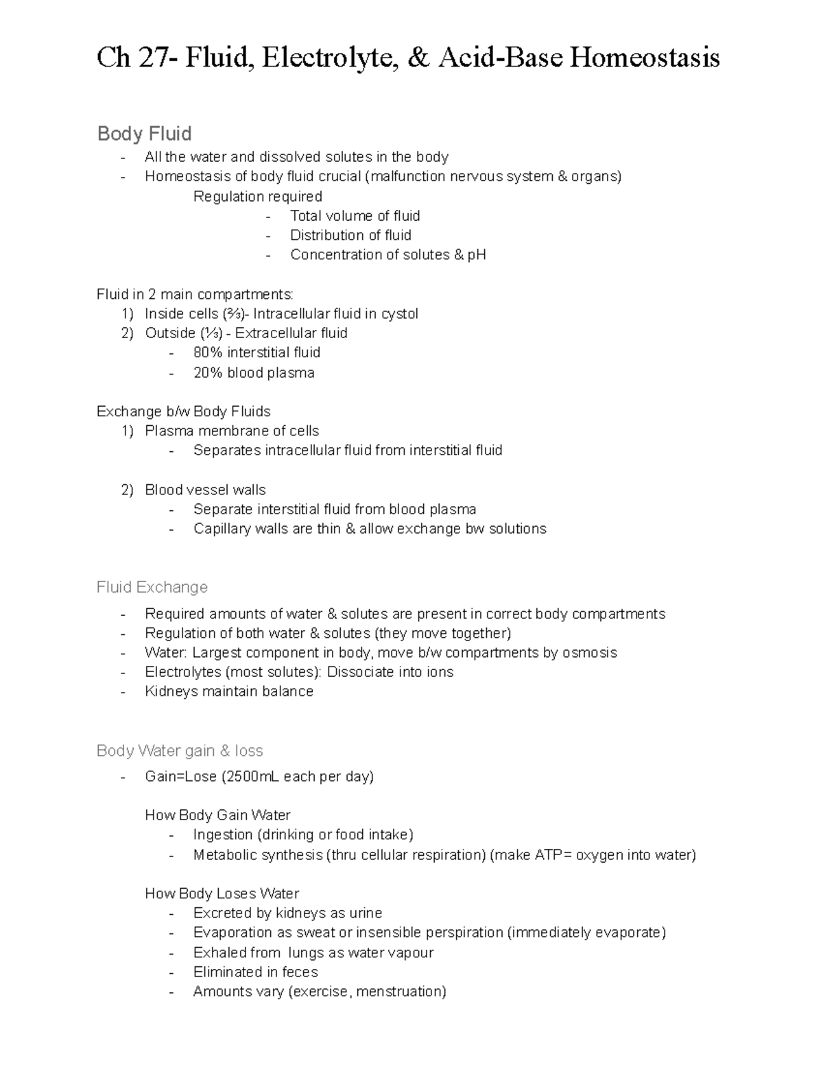 Ch 27- Fluid, Electrolyte, & Acid-Base Homeostasis - Google Docs - Ch ...