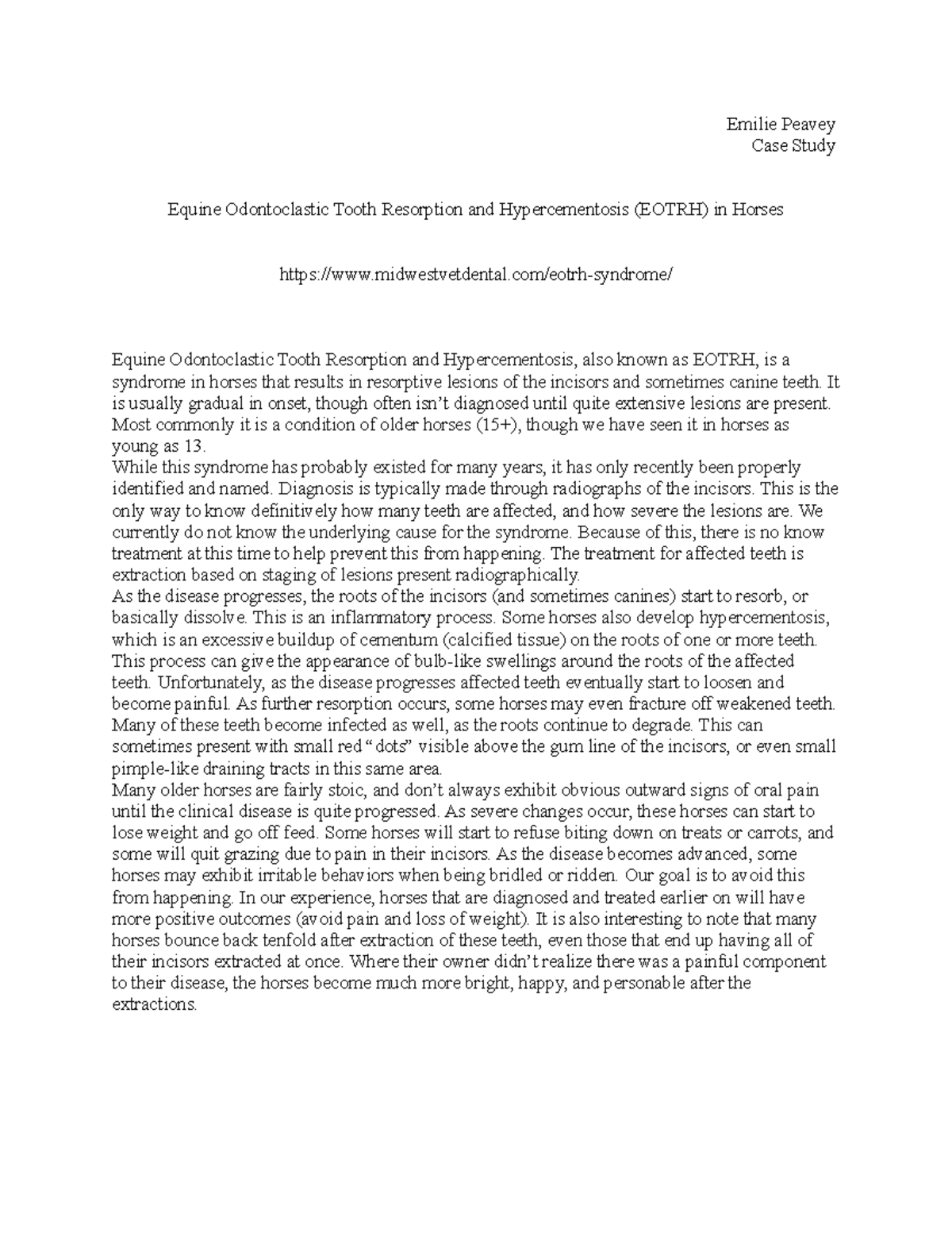 Eotrh in horses - Emilie Peavey Case Study Equine Odontoclastic Tooth ...
