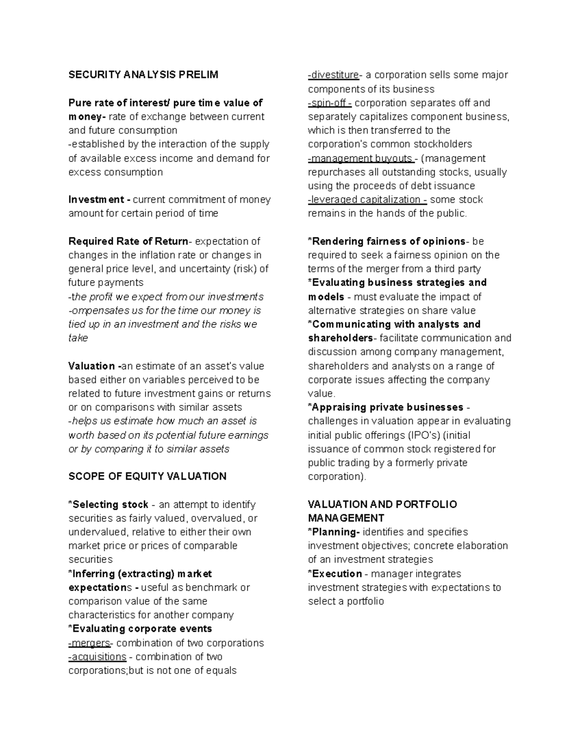 Security Analysis - SECURITY ANALYSIS PRELIM Pure rate of interest ...