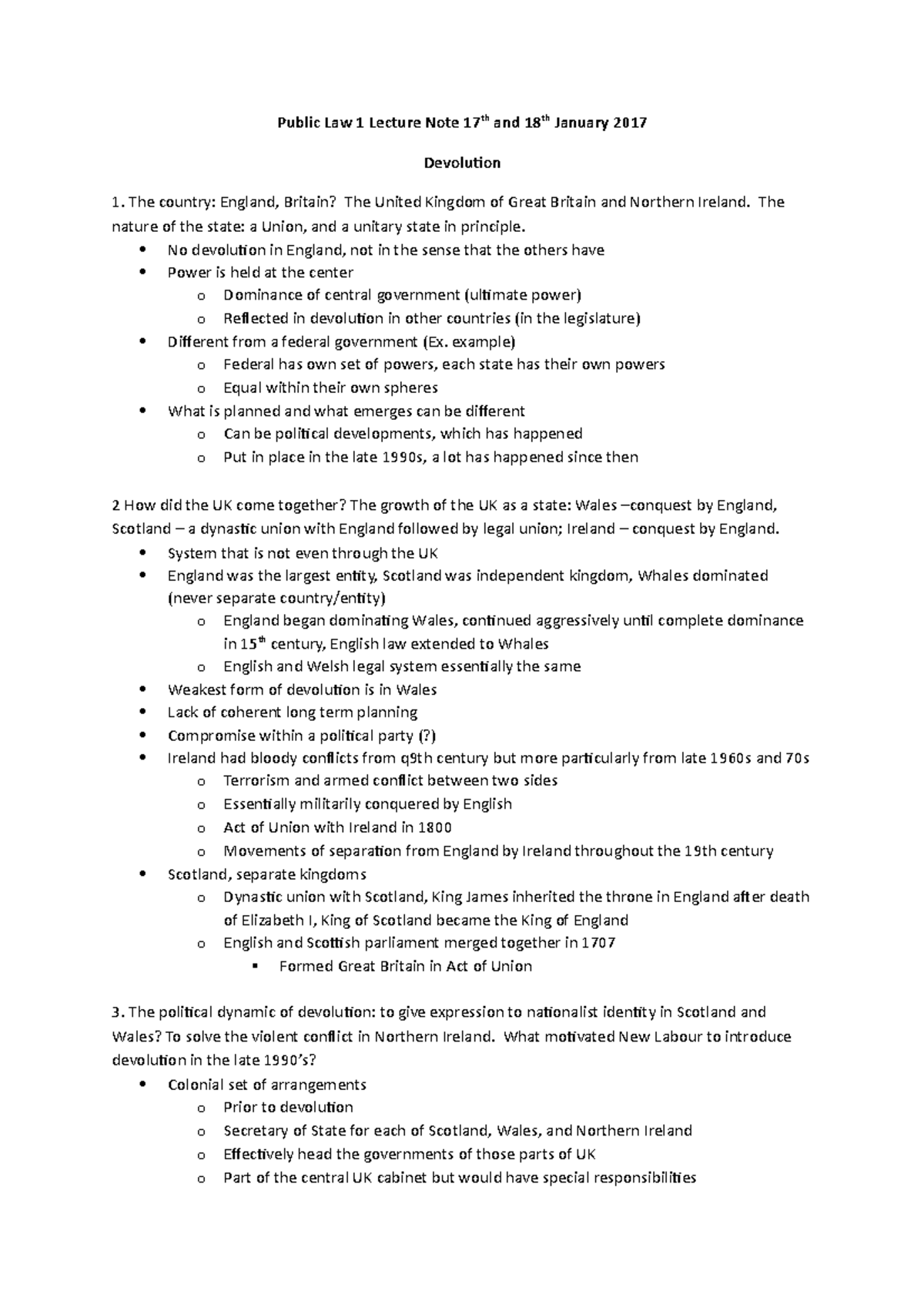 Lec 14 Devolution Lecture Notes 14 Public Law 1 Lecture Note 17th And 18th January 2017