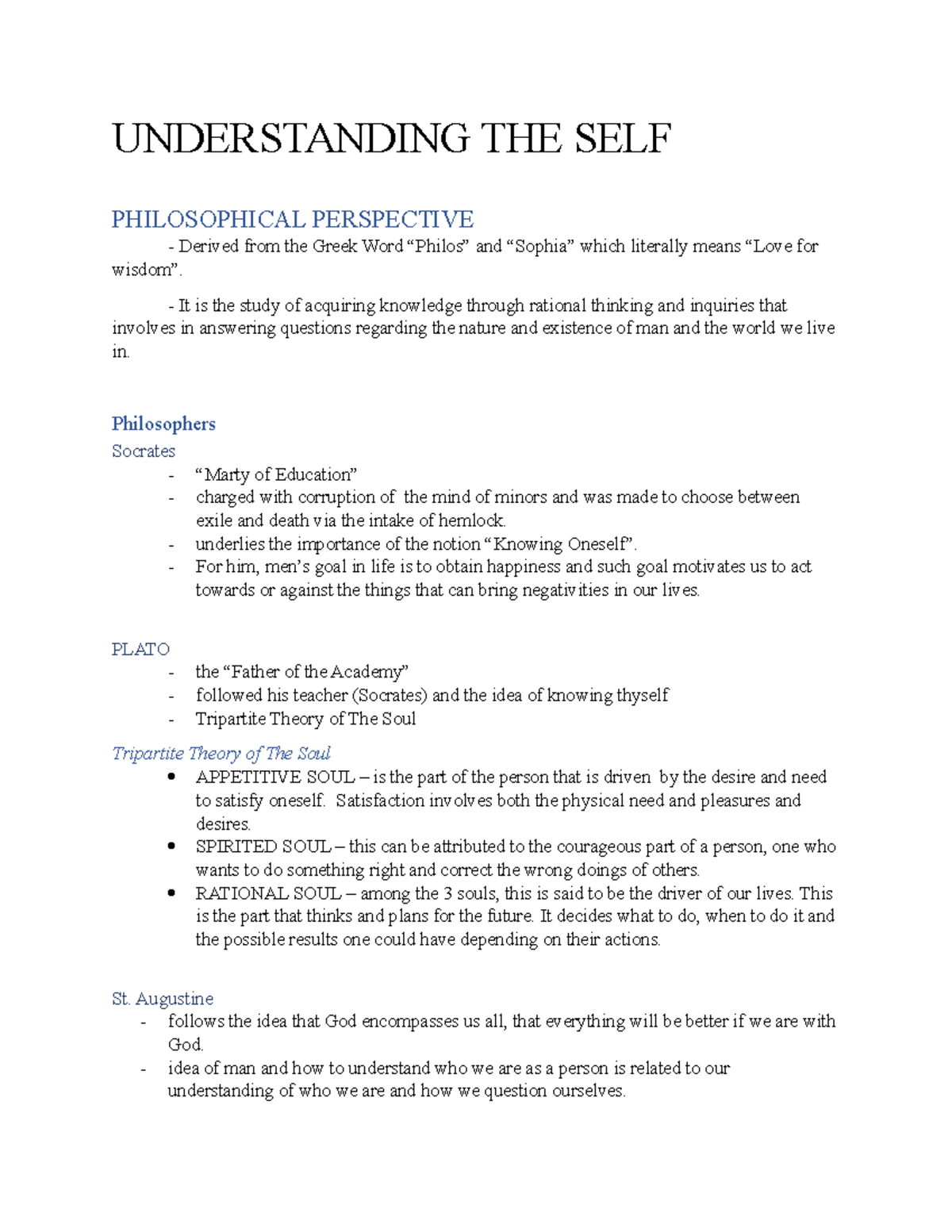 Understanding THE SELF - UNDERSTANDING THE SELF PHILOSOPHICAL ...