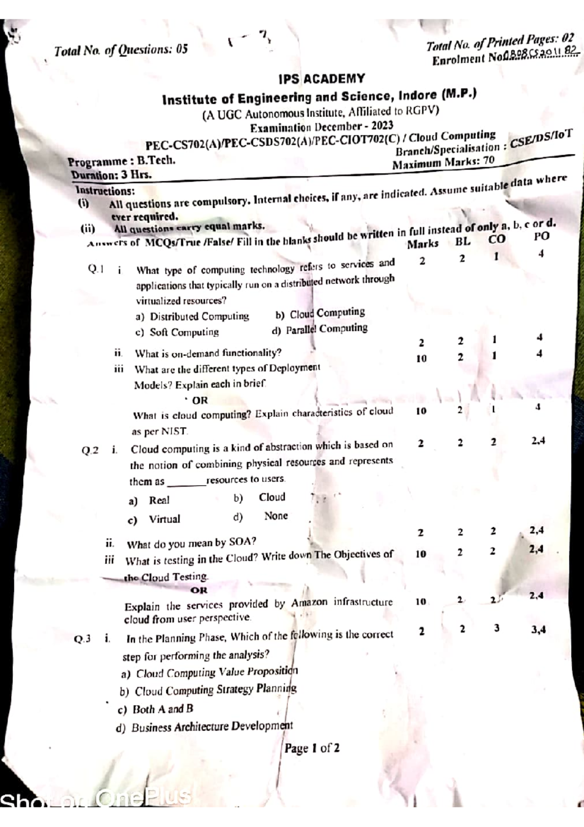 Cloud computing paper - Studocu