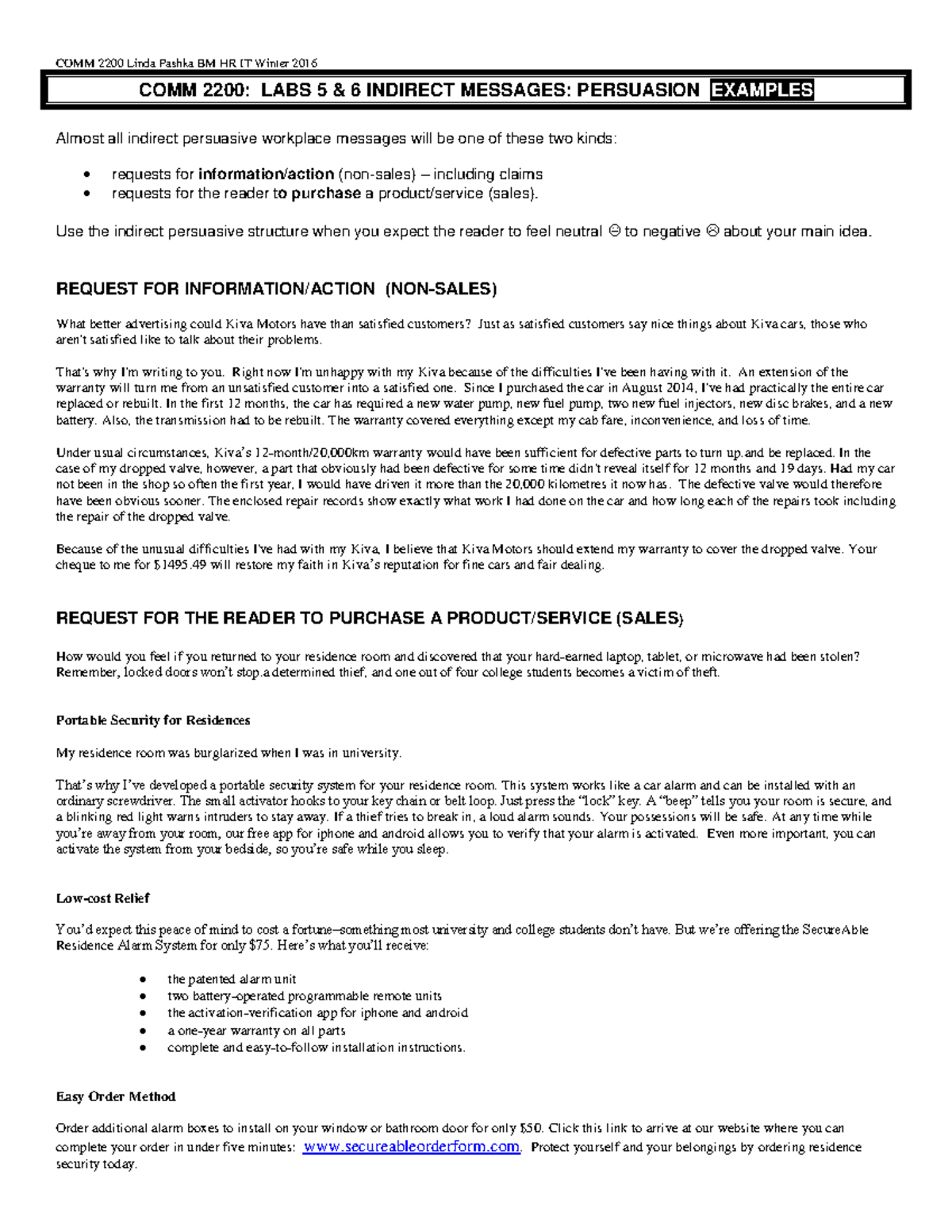 Labs5&6Indirect Persuasive Messages - COMM 2200 Linda Pashka BM HR IT ...