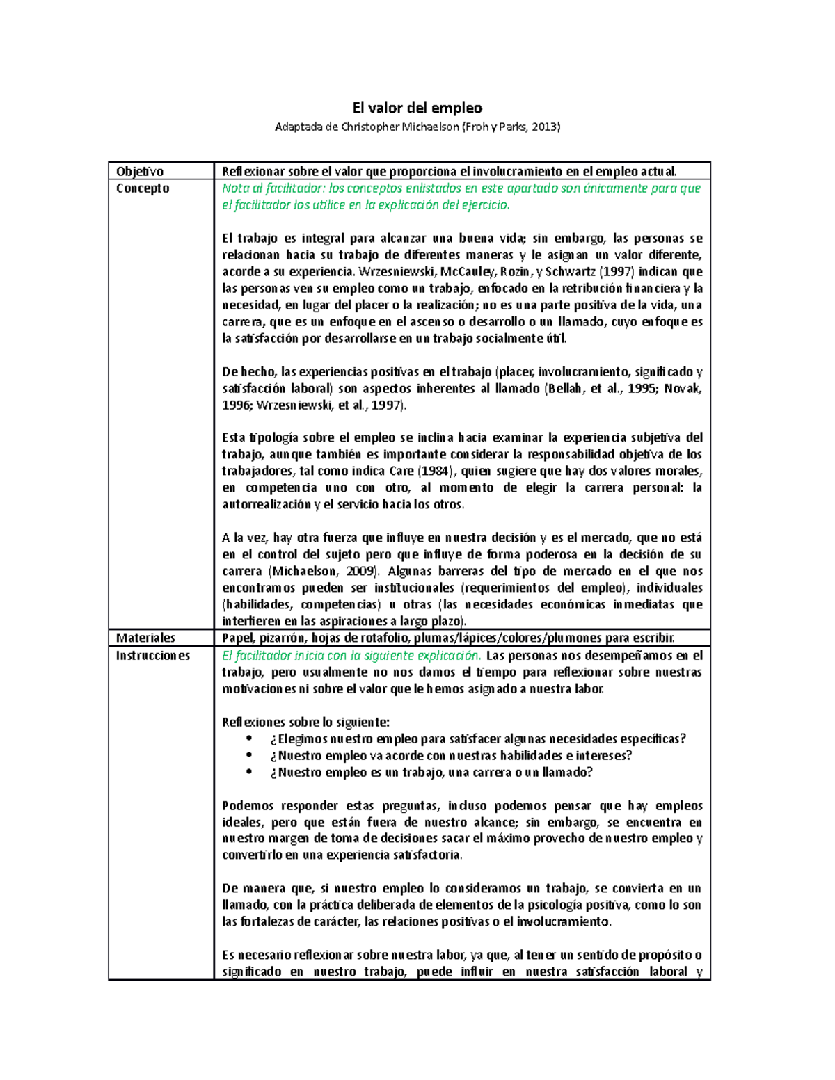 titulo de clases - El valor del empleo Adaptada de Christopher ...