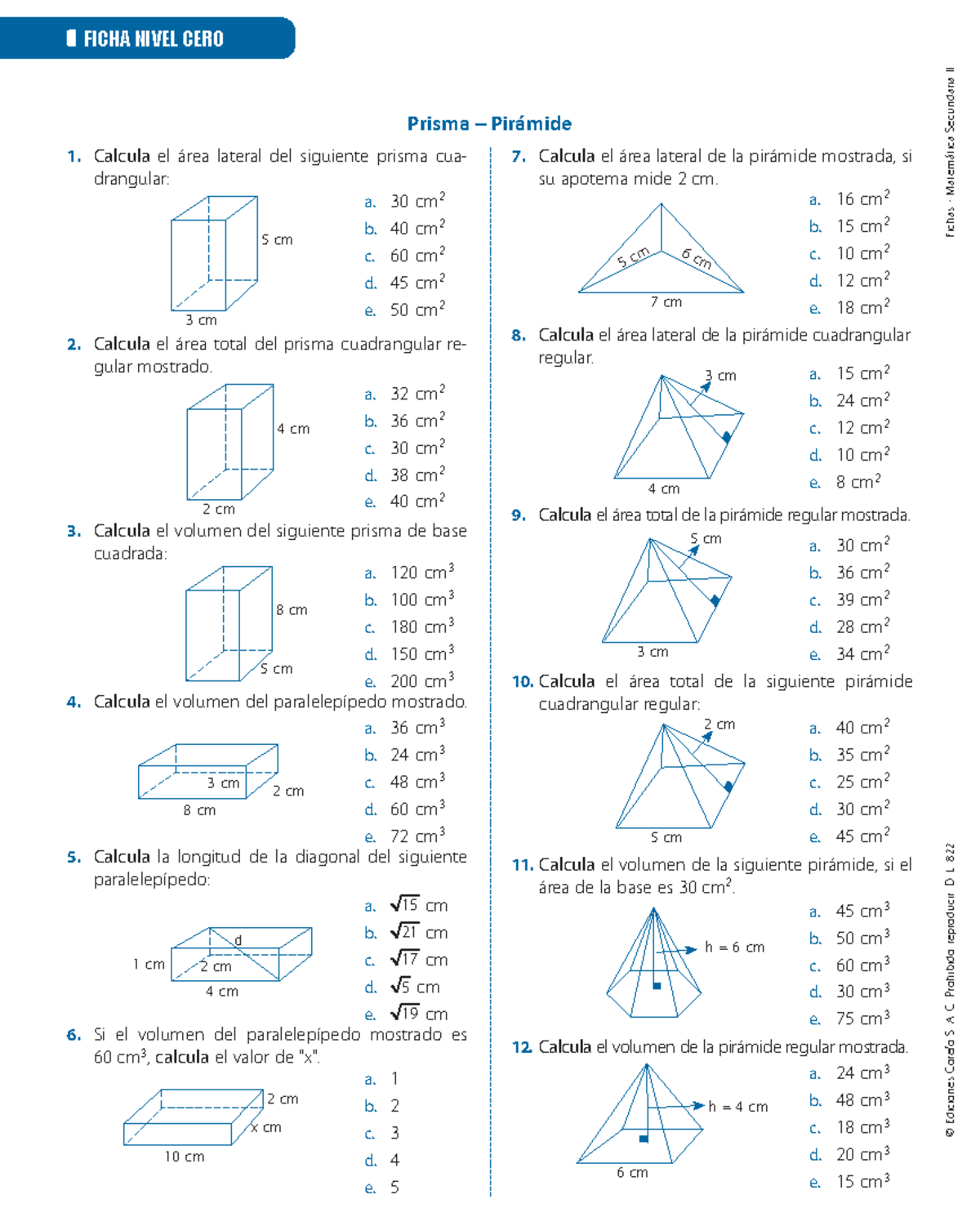 F0 270-261 Prisma y pirámide - FICHA NIVEL CERO Fichas - Matemática Secundaria II © Ediciones ...