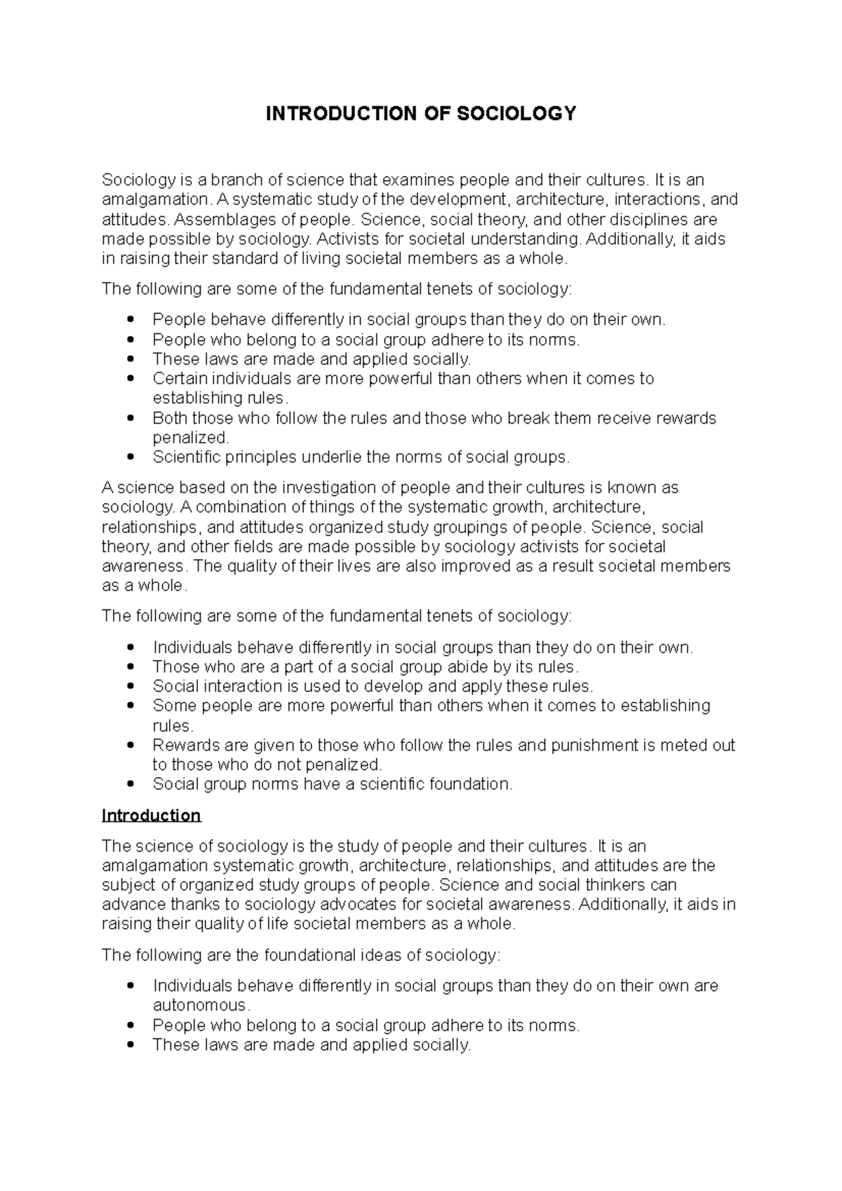 Sociology Meaning and Definition - INTRODUCTION OF SOCIOLOGY Sociology ...