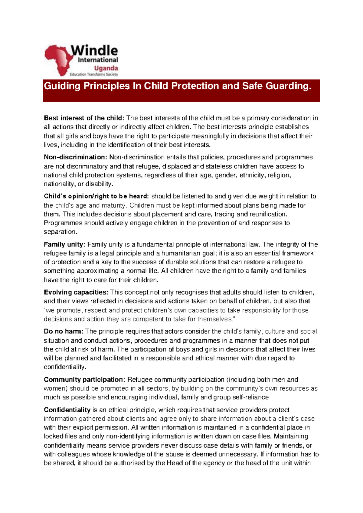 Guiding Principles in Child Protection and Safe Guarding - Best ...