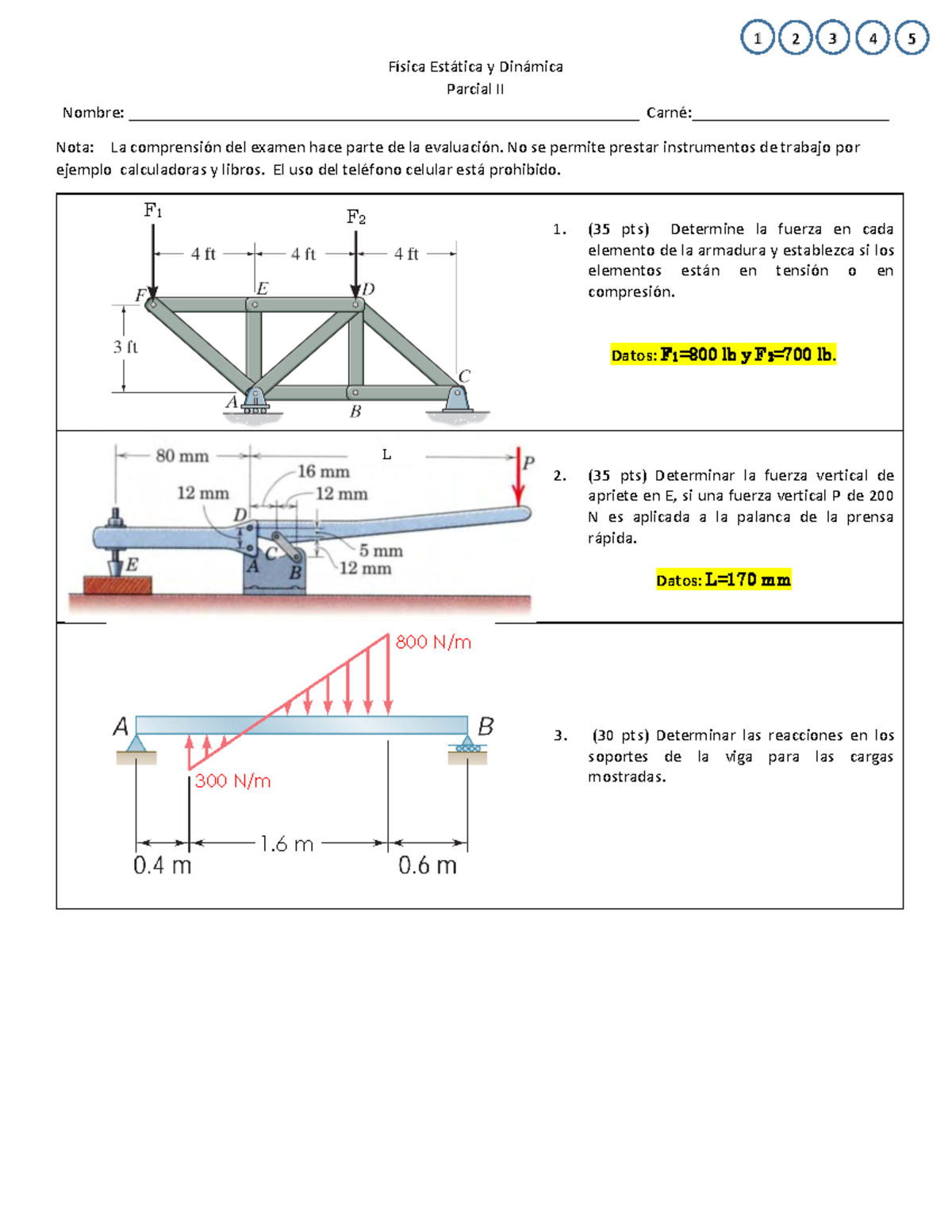 parcial estatica - Warning: TT: undefined function: 32 Física Estática y Dinámica Parcial II ...