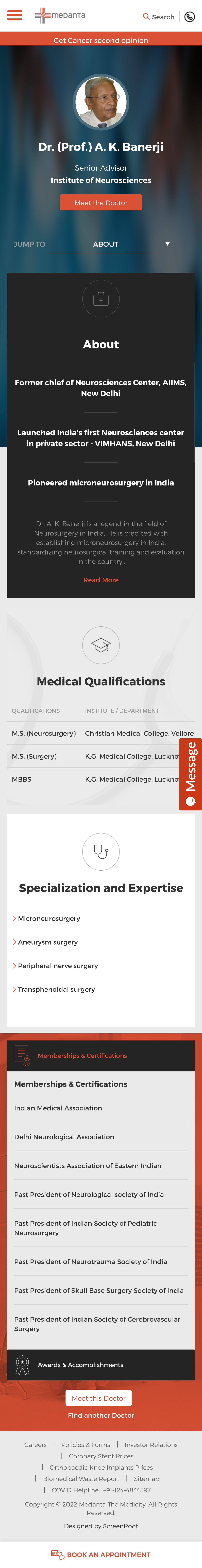 Dr. (Prof.) A. K. Banerji Neurosurgeon at Institute of Neurosciences ...