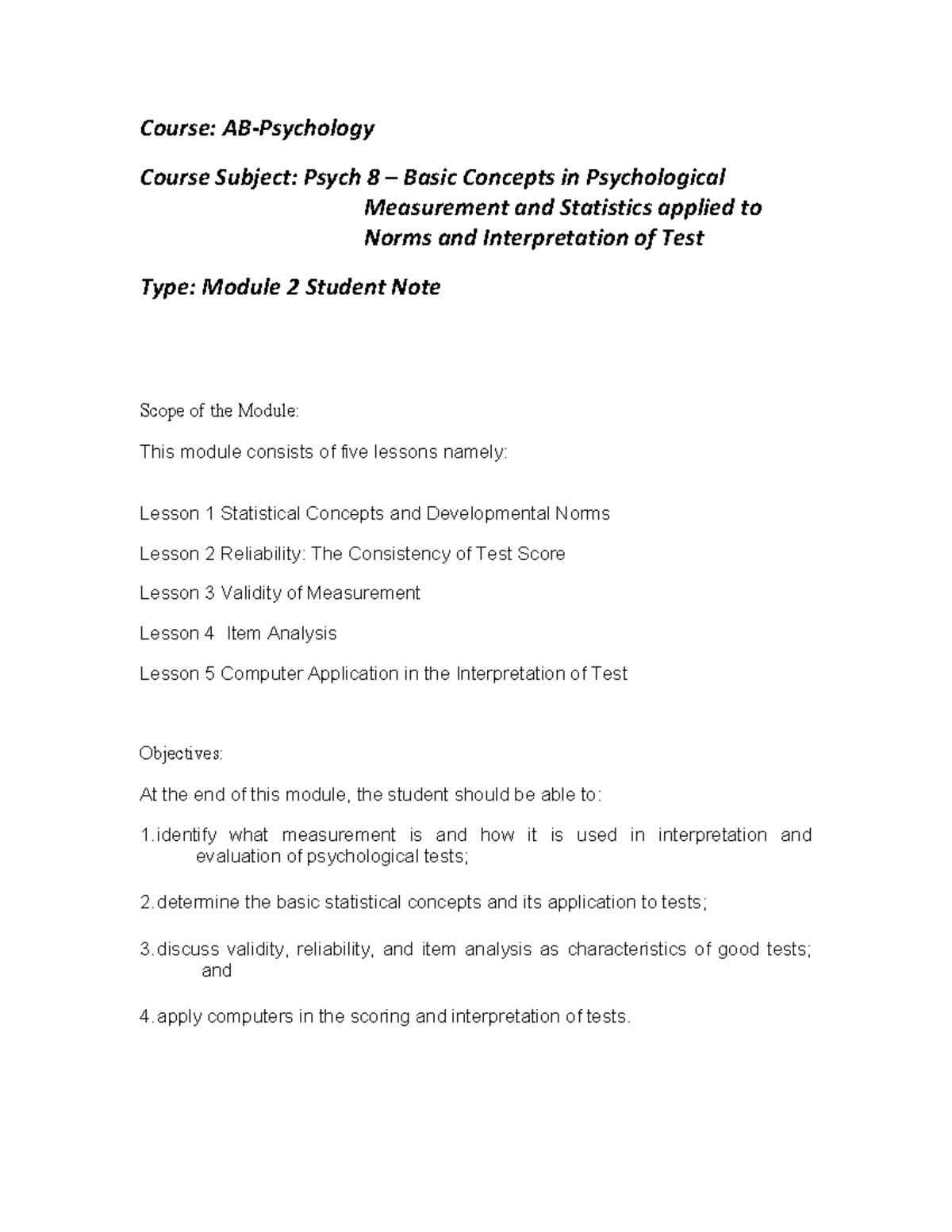 Psy 8 Psychological Testing - Module 2 Concepts in Psychological ...