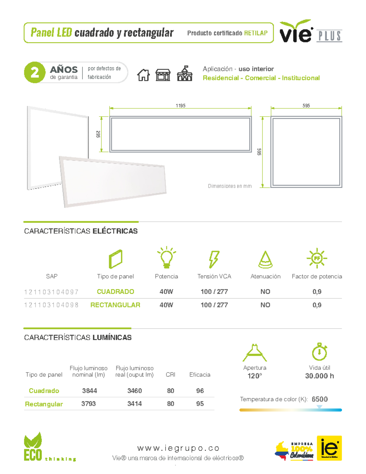 Paneles Cuadrado Y Rectangular Vie® PLUS - Vie® una marca de ...