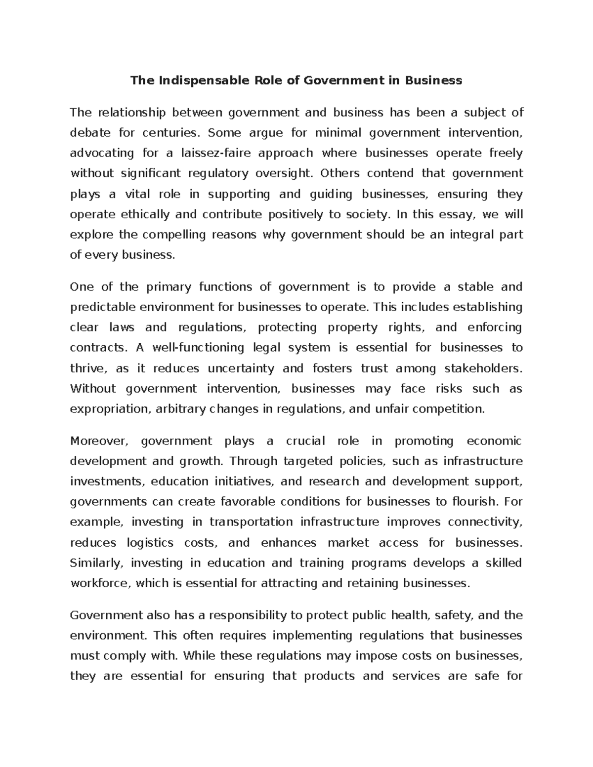 The Indispensable Role of Government in Business - Some argue for ...