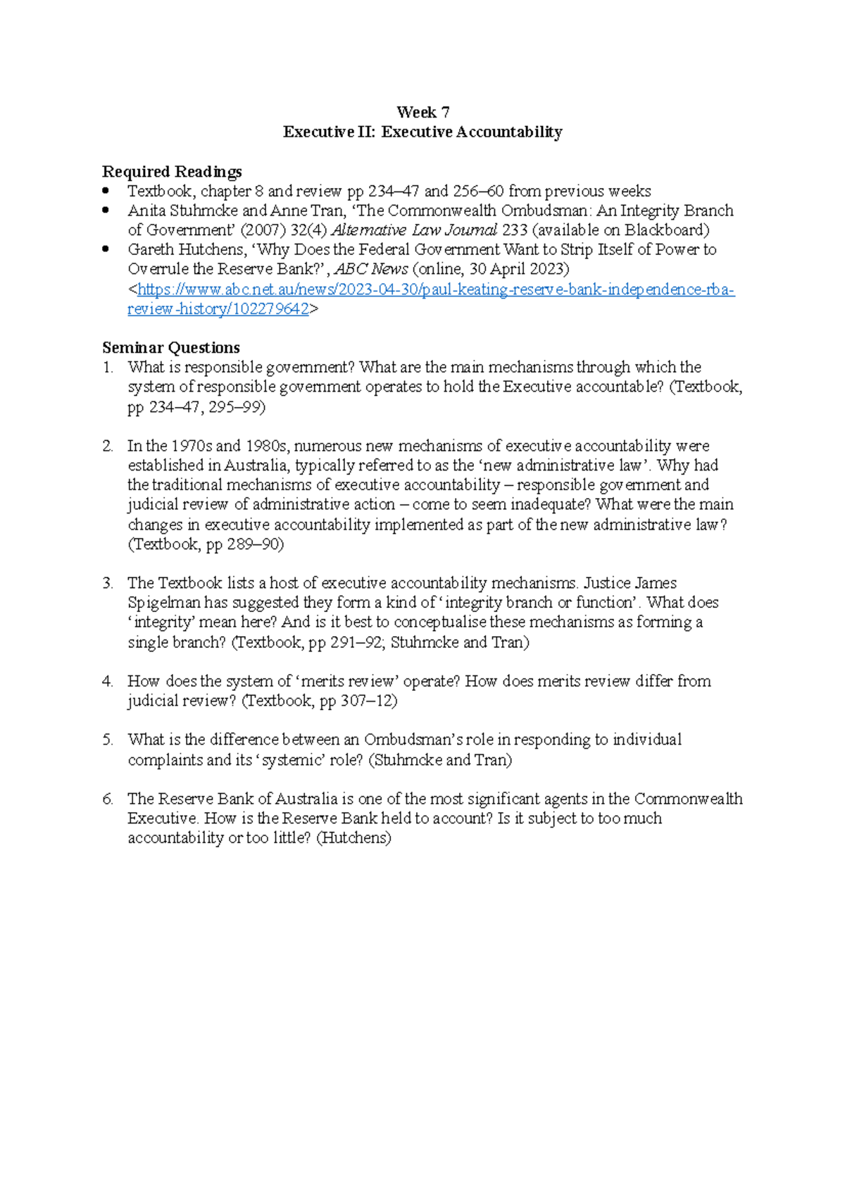 Study Guide - Week 7 - Executive II - Executive Accountability 2023 ...