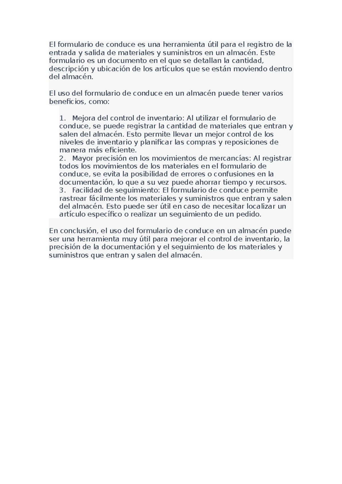 El formulario de conduce es una herramienta útil para el registro de la ...