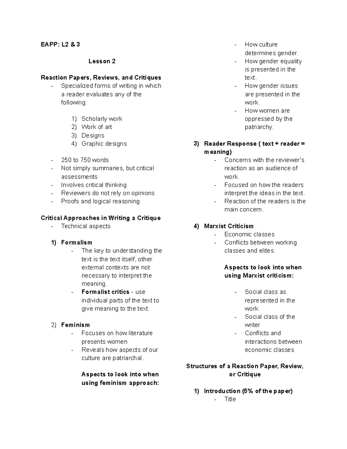 Eapp l2&3 reviewer - EAPP: L2 & 3 Lesson 2 Reaction Papers, Reviews ...