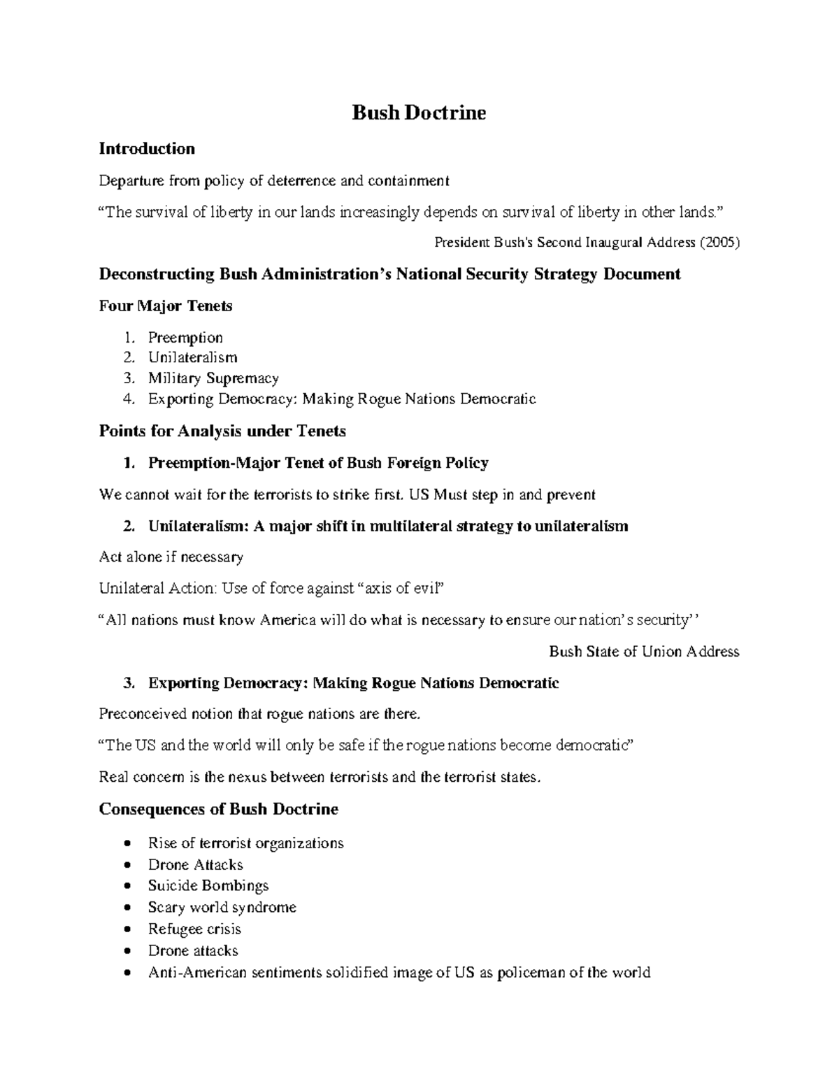 Bush Doctrine - study material - Bush Doctrine Introduction Departure ...
