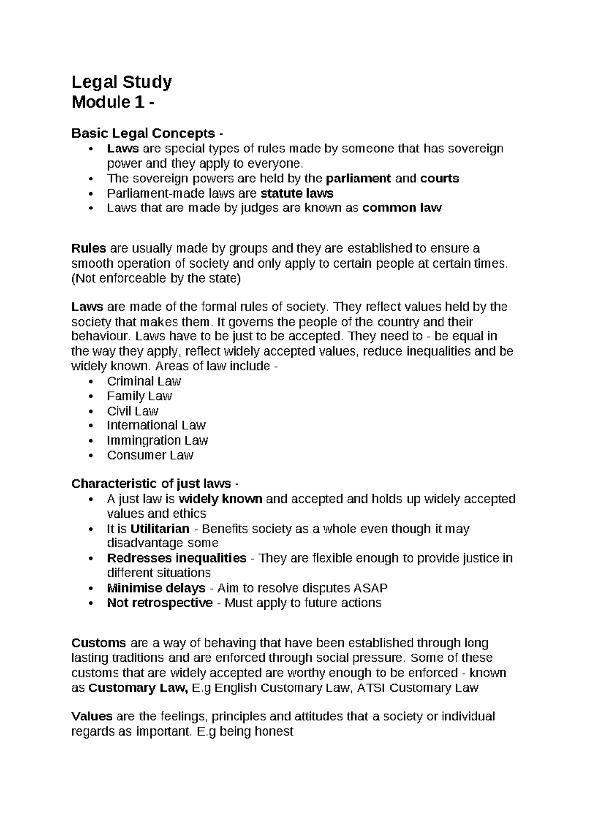 Legal Studies Topic Notes - Legal Study Module 1 - Basic Legal Concepts ...