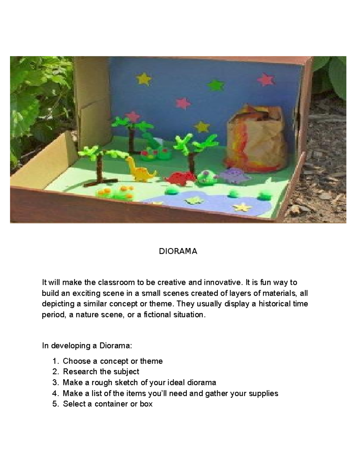 TTL1 Group 3 Activity - Hahaha - DIORAMA It will make the classroom to ...