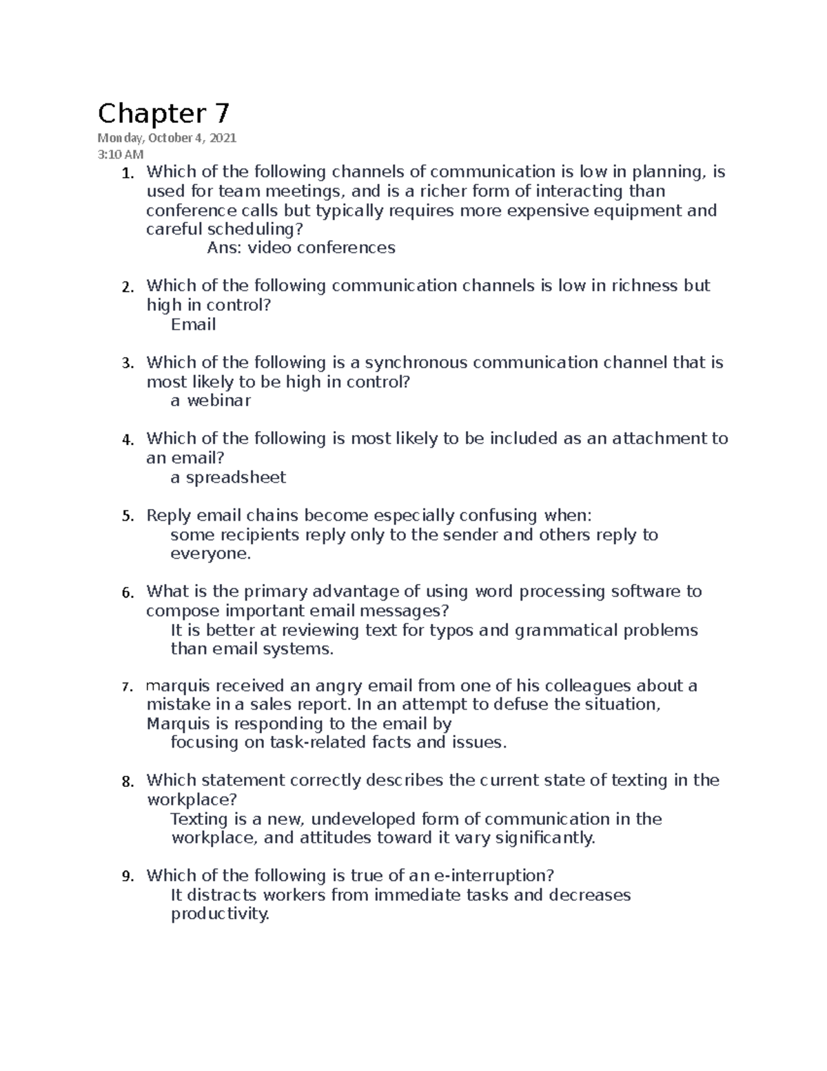 quizzes for chapter 7, chapter8, and chapter 9 - Chapter 7 Monday ...