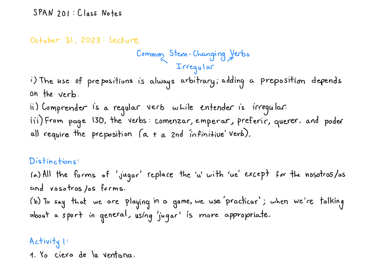 SPAN 201: Class Notes 2 - SPAN 201 - Studocu