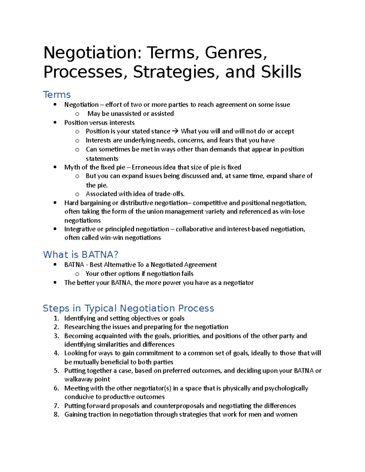 Negotiation - Negation: terms, definitions and process lecture notes ...