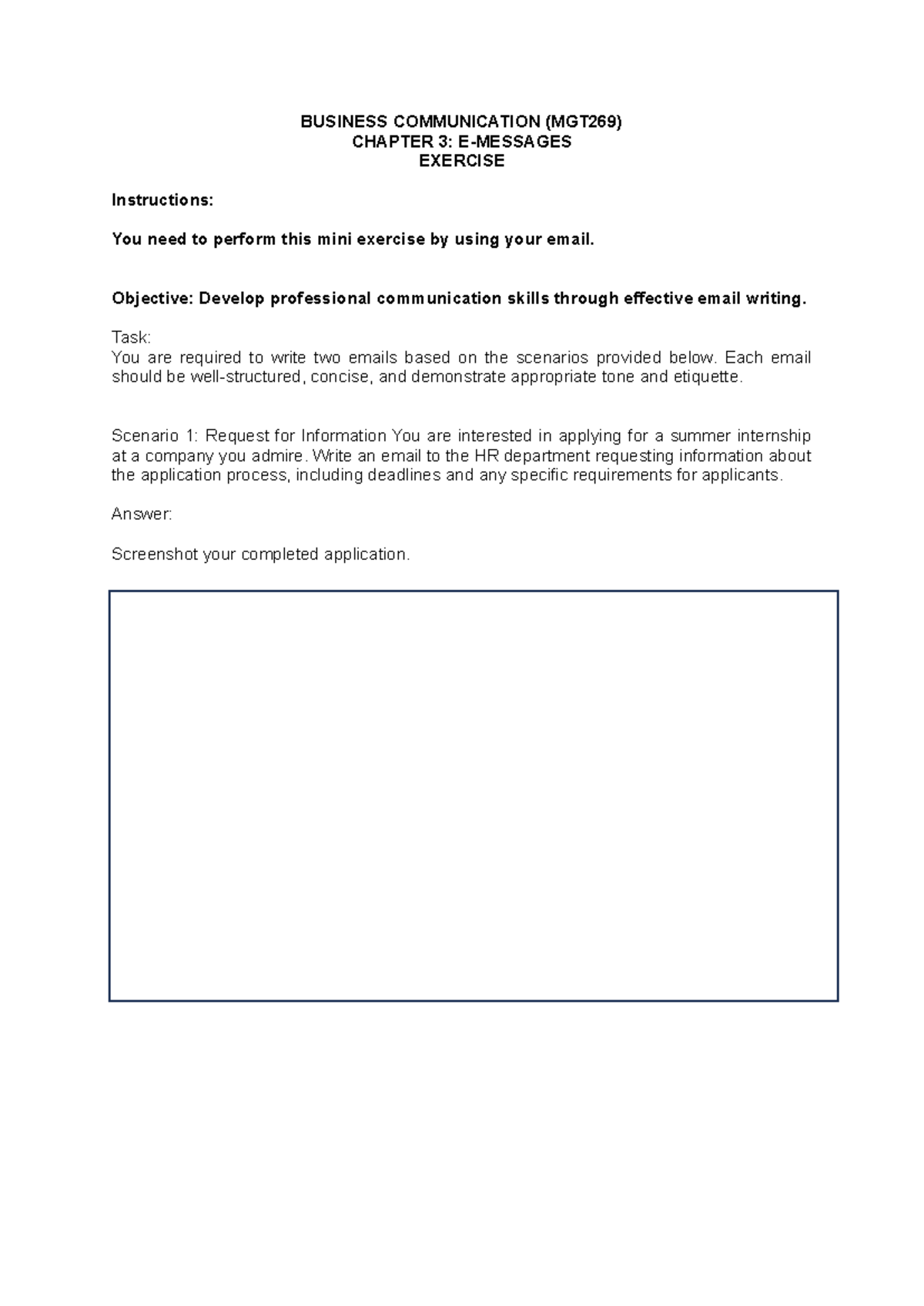 Business Communication - BUSINESS COMMUNICATION (MGT269) CHAPTER 3: E-MESSAGES EXERCISE - Studocu