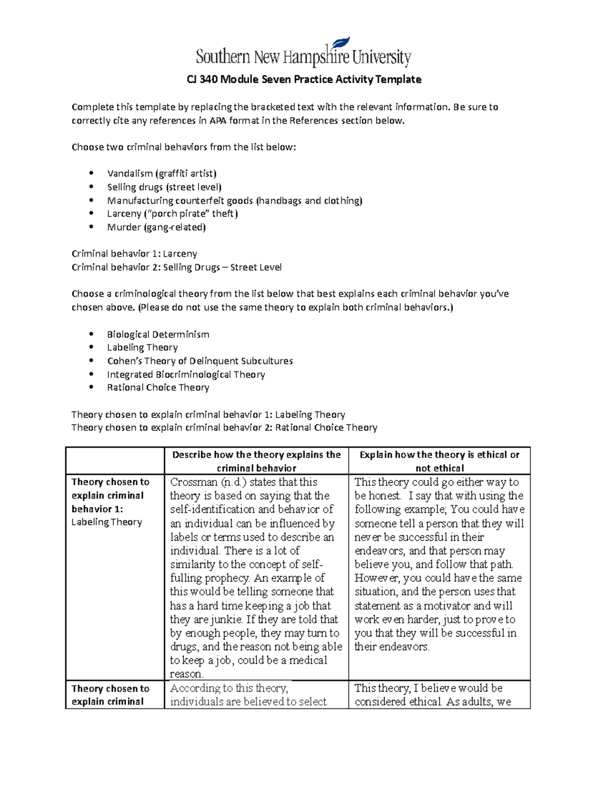 CJ 340 Module Seven Practice Activity - Be sure to correctly cite any references in APA format ...