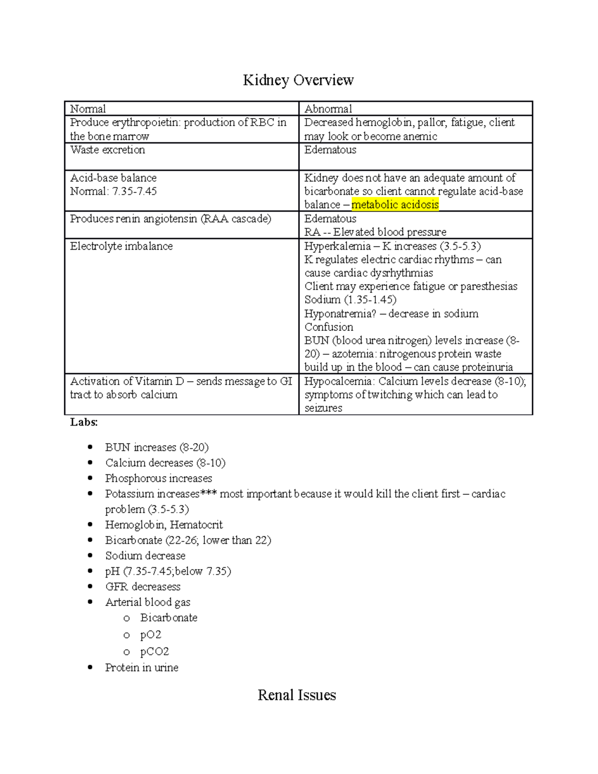 Kidney I - notes taken from lecture and books. - Kidney Overview Normal ...