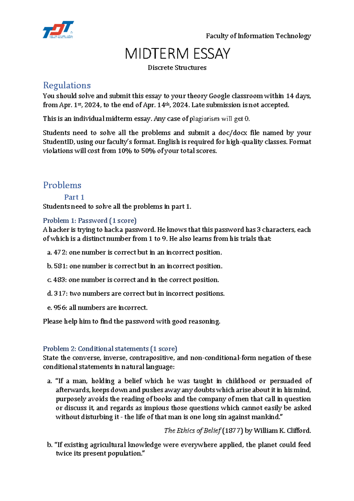 Midterm-Essay-2024 - MIDTERM ESSAY Discrete Structures Regulations You ...