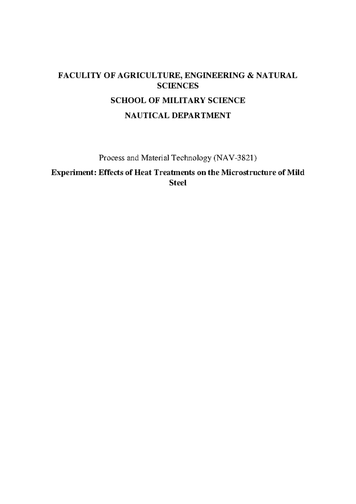 Microstructure of Heat Treated steel experiment - FACULITY OF ...