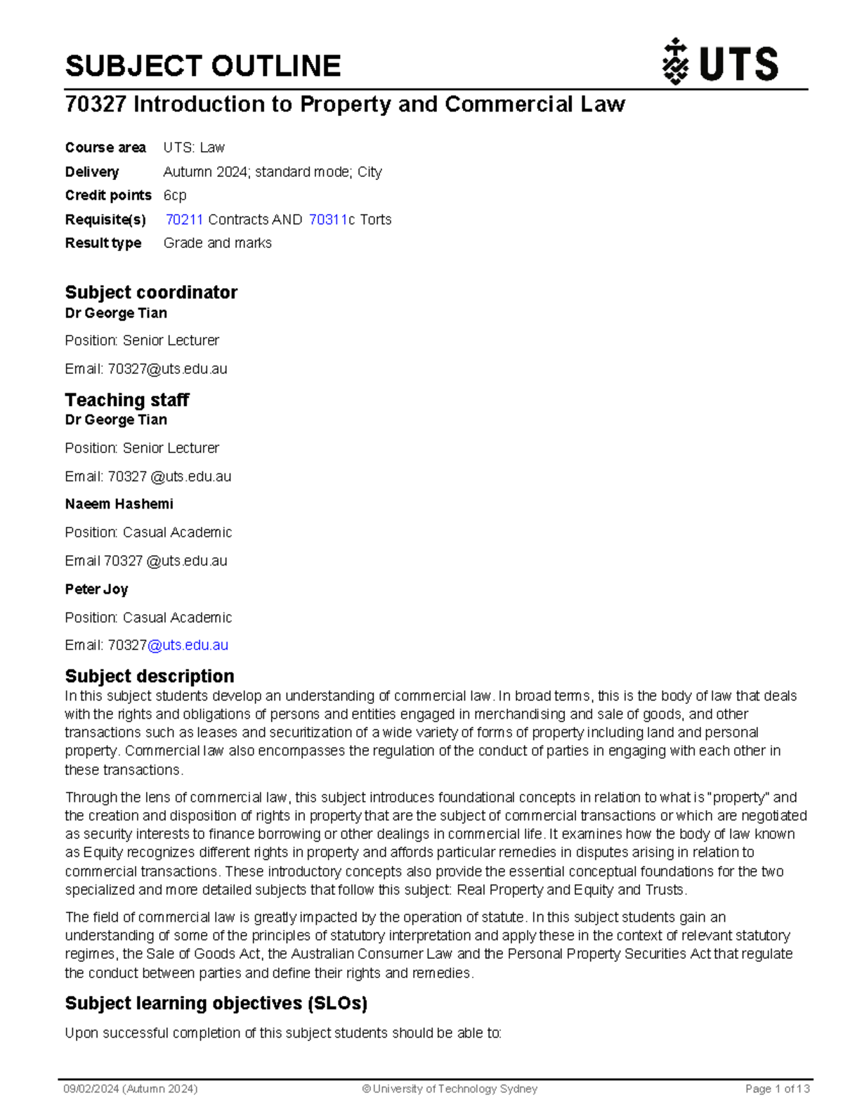 Subject outline - intro to prop - SUBJECT OUTLINE 70327 Introduction to ...