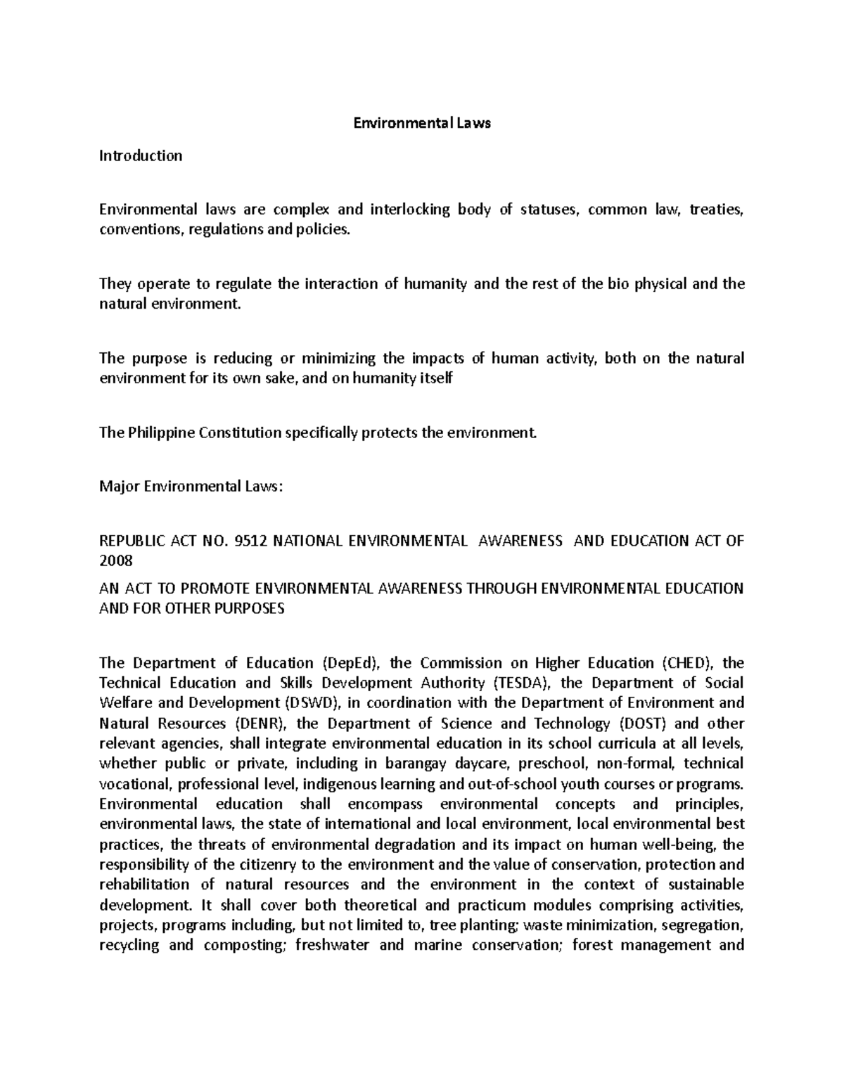 Environmental Laws - Notes - Environmental Laws Introduction ...