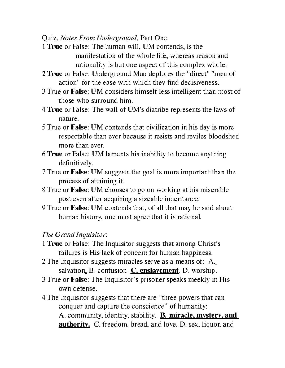 Quiz Notes From Underground, Part One - Qui z ,No t e sFr omUnde r g r ...